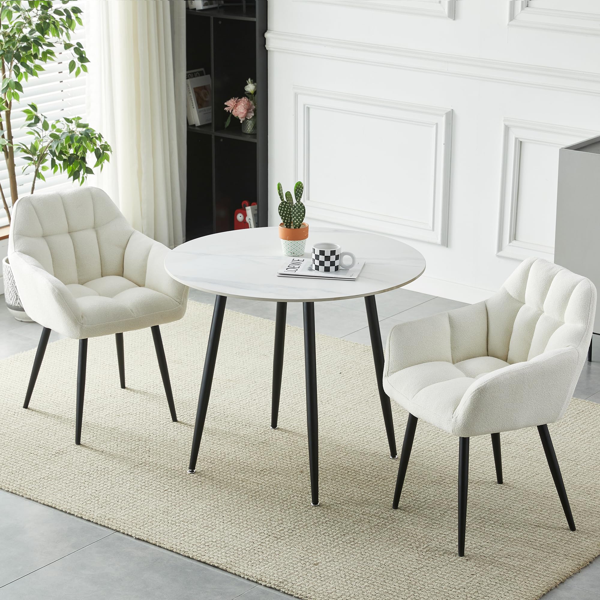 HomJoy Round Dining Table and Armchair Chair Set of 2, Lounge Chair ...