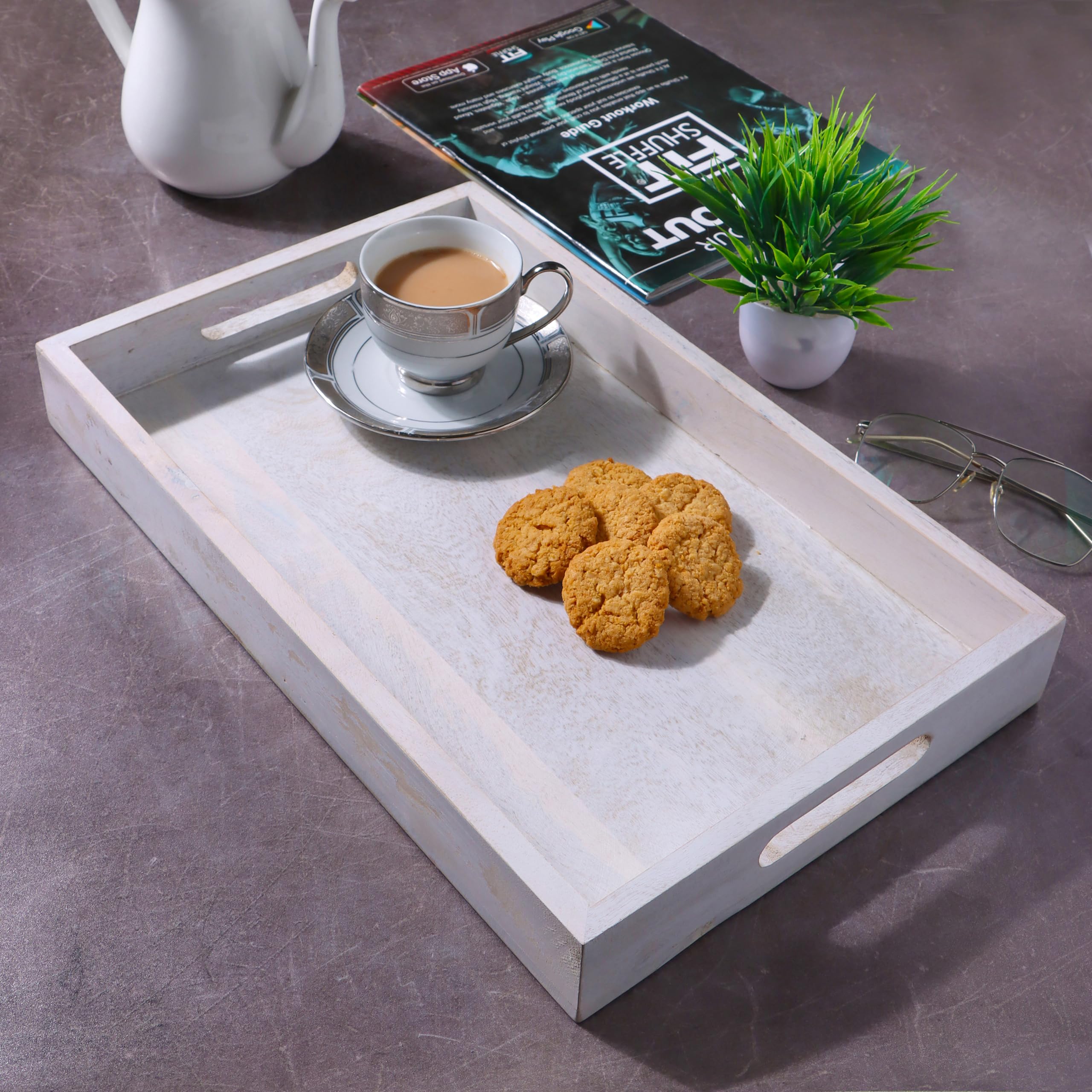 Amazon.com: Mango Wood Serving Tray Handmade Metal Fruit Bowl ...