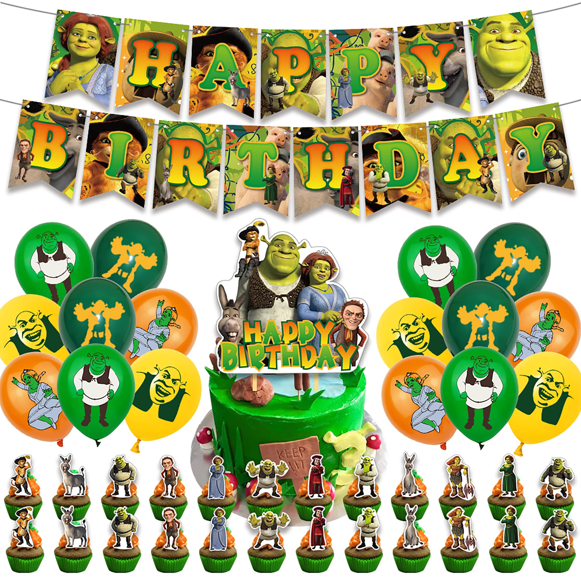 92 Pcs Birthday Party Decorations For Shrek Kids Birthday Party ...