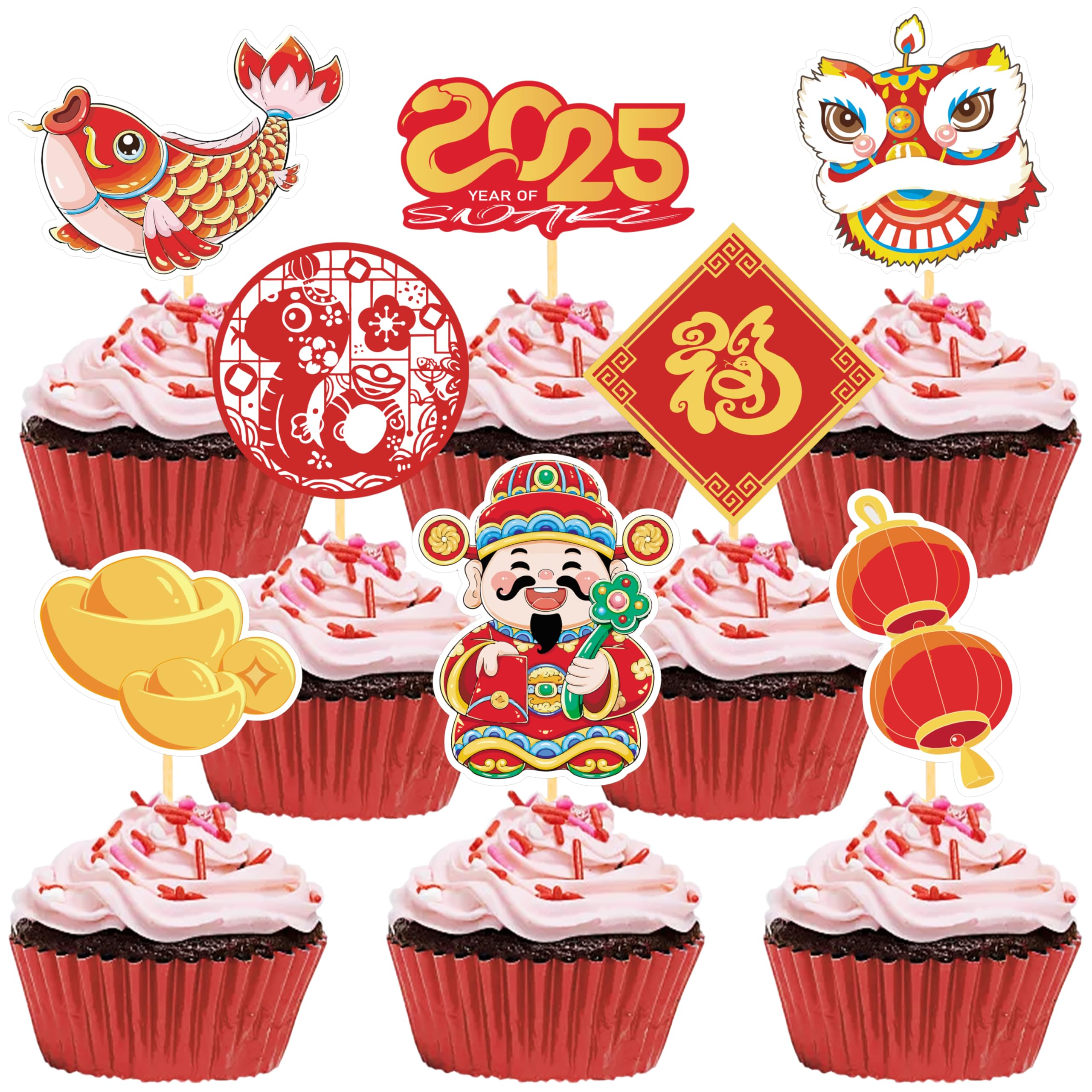 Amazon.com: 48PCS Chinese New Year Cupcake Toppers for Lunar New Year ...