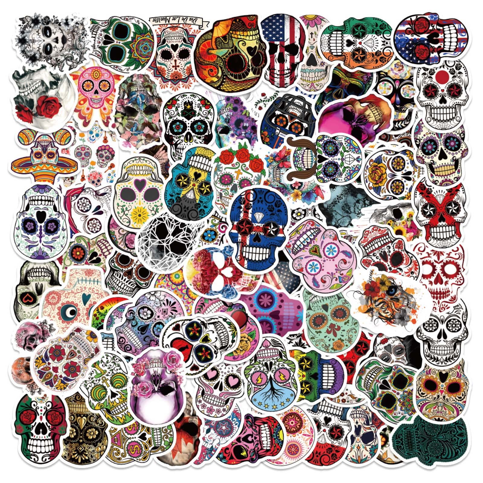 100pcs Sugar Skull Stickers For Water Bottles Mexican Day Dead ...