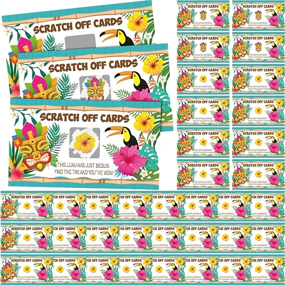 Amazon.com: Dunzoom 45 Pcs Luau Party Scratch off Cards Summer Game ...