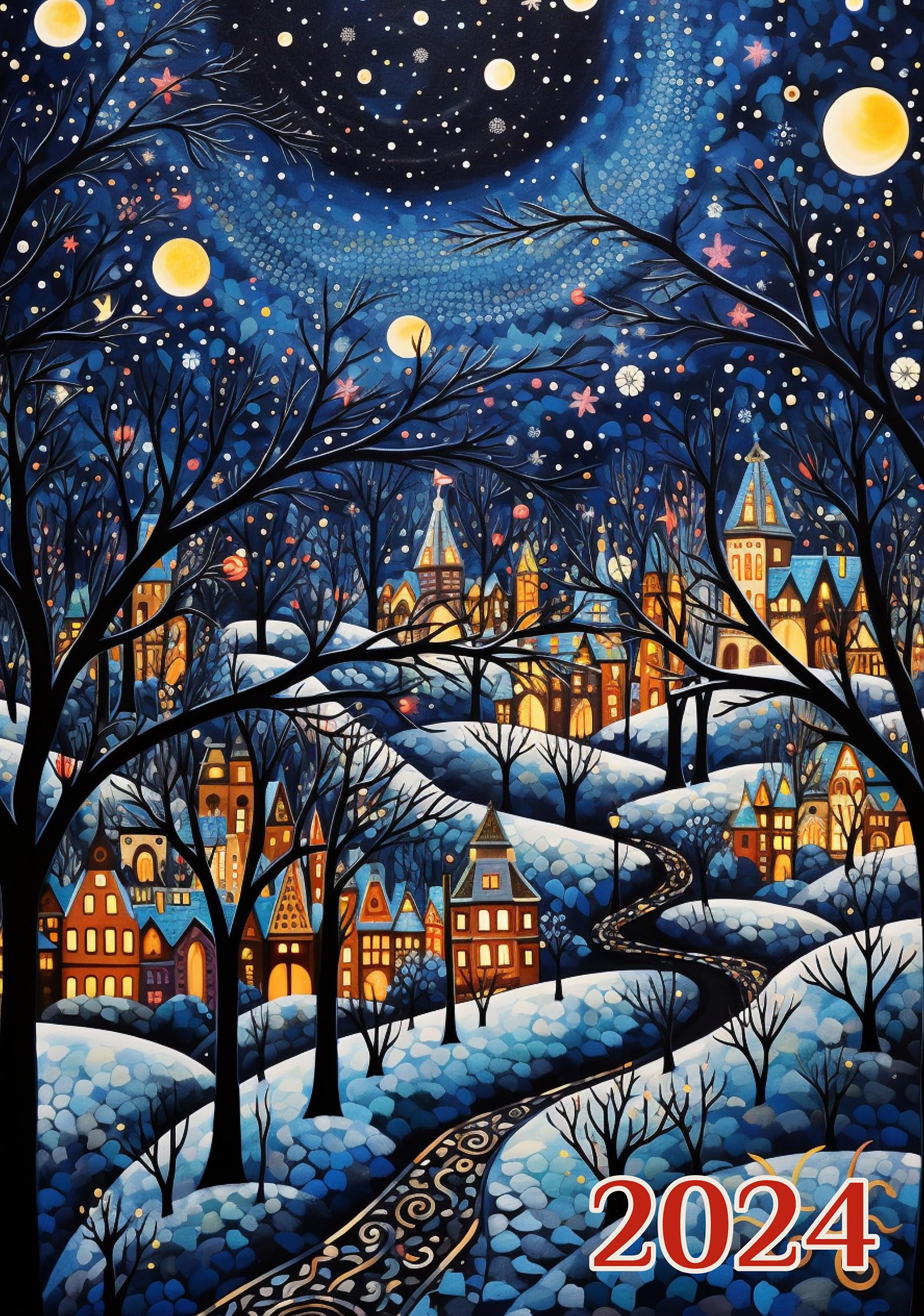 2024 Wall Calendar [12 pages 8"x12"] Serene Wintery Towns in the ...
