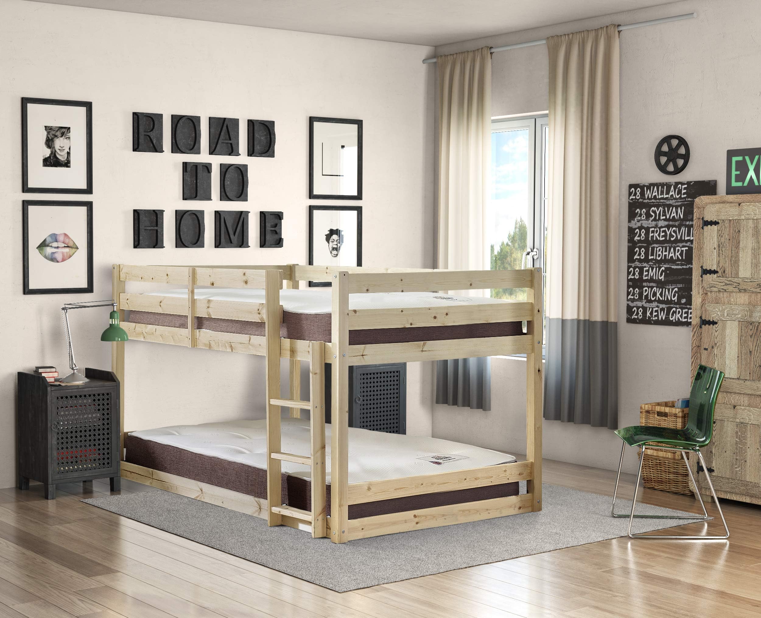 Panana Triple Sleeper Bunk Beds, Single Top Double base bed, Solid Wood ...