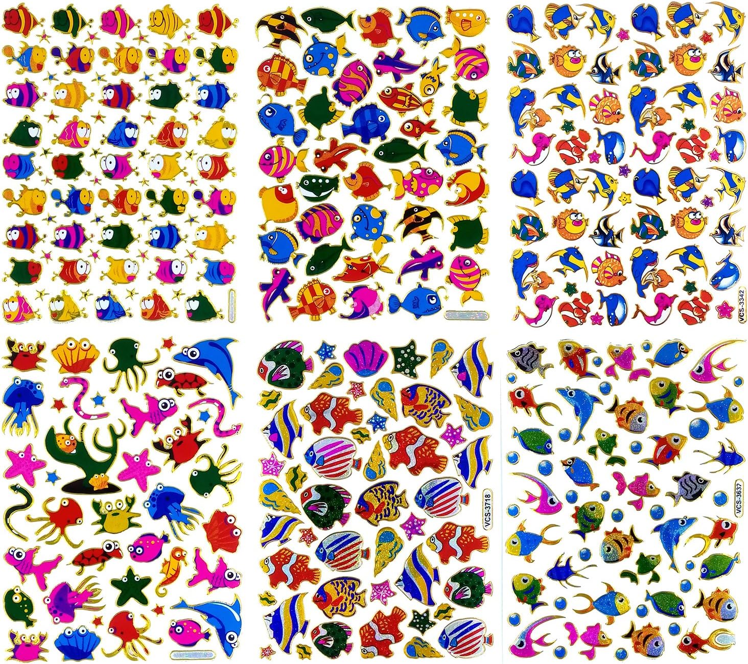 Amazon.com: 24 Sheets(400+) Fish 3D Puffy Stickers for Toddlers Kids ...