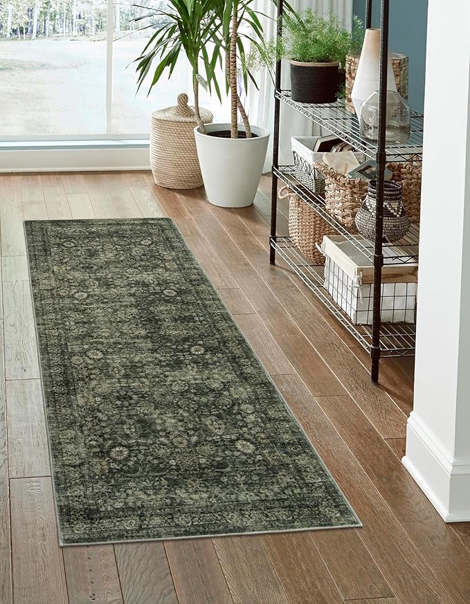 Amazon.com: Morebes 2x6 Vintage Washable Dark Green Kitchen Runner Rug ...