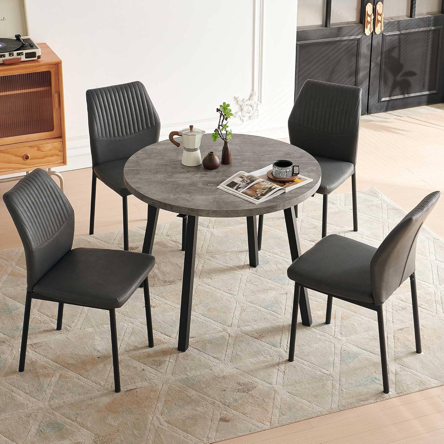 Amazon.com - NORDICANA 37-Inch Round Table with 4 Chairs, Wood Circle ...