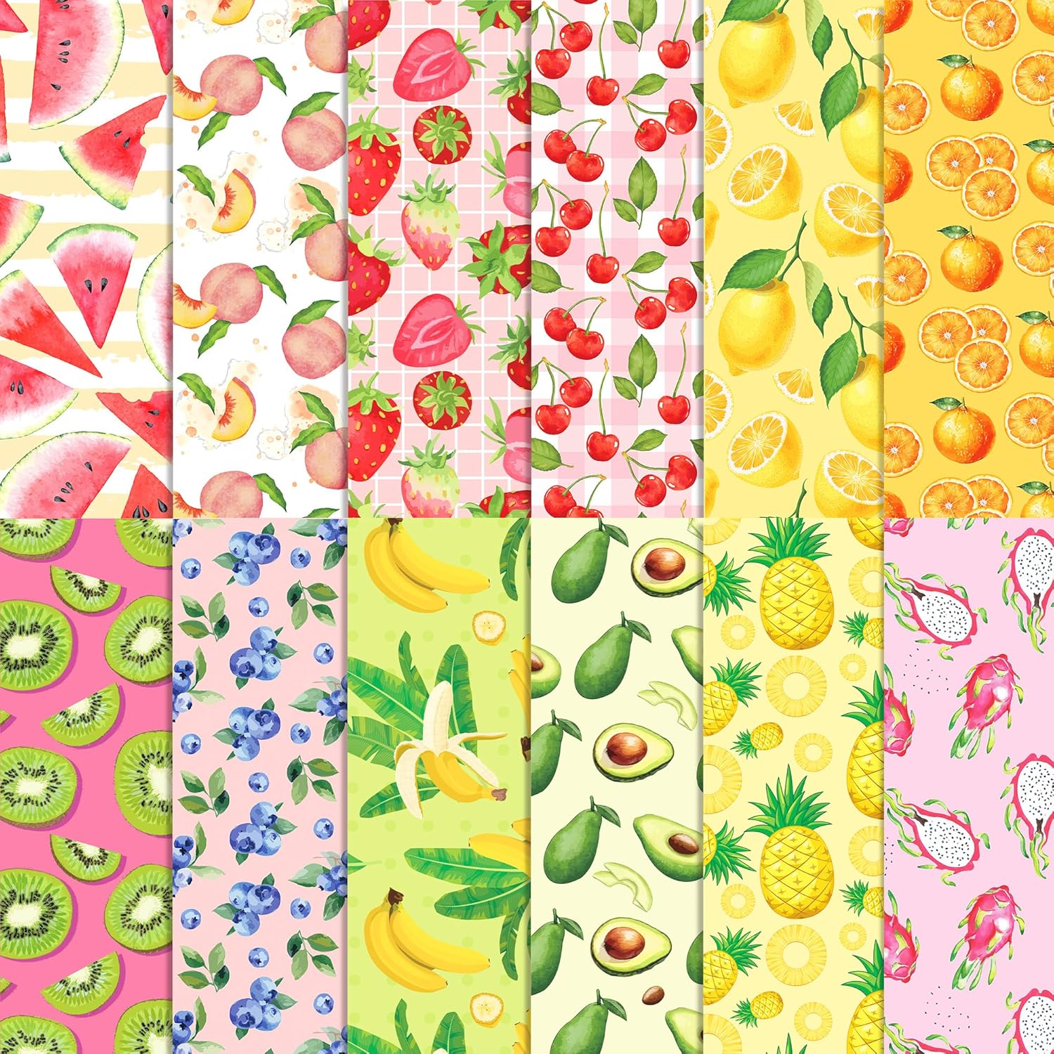 Amazon.com: 24 Sheets Summer Fruit Scrapbook Paper 11.8'' x 11.8 ...