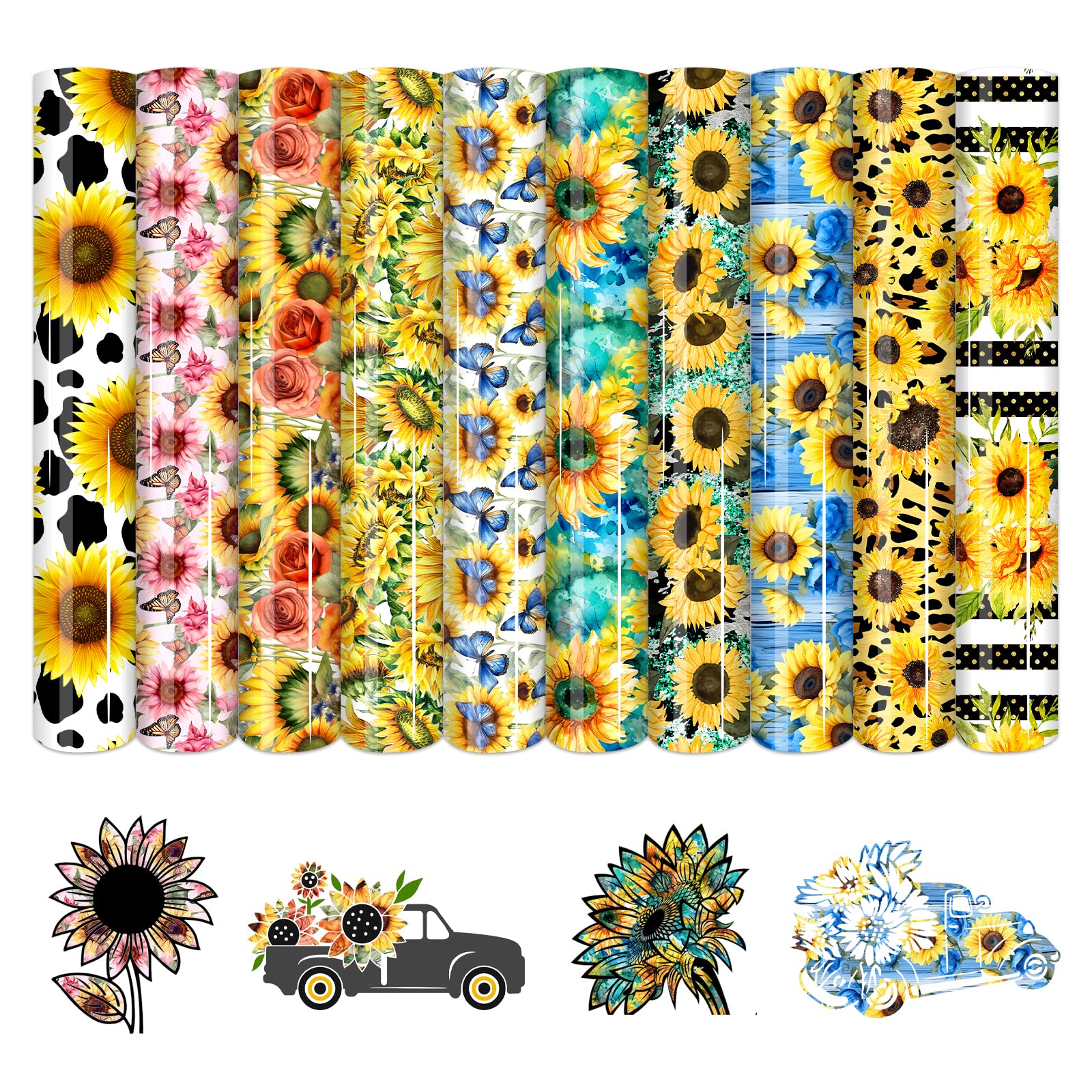 Amazon.com: HTVSTD Sunflower HTV Heat Transfer Vinyl - 10 Sheets 12 x ...