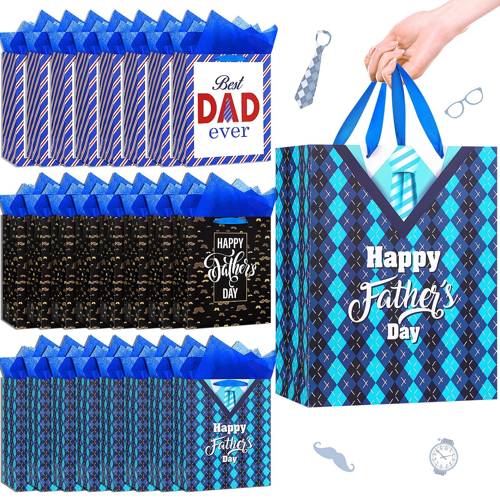 Snapklik.com : Jutom 24 Pack 13" Large Fathers Day Gift Bags Bulk