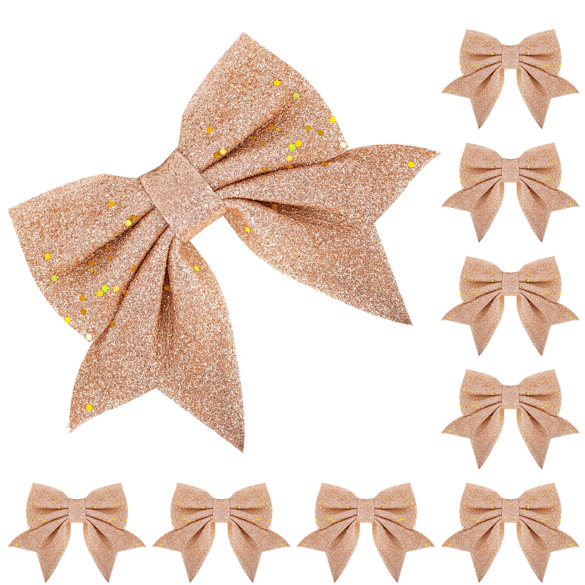 8 Pack Glitter Rose Gold Christmas Bows Christmas Tree Bows 15cm Wide ...