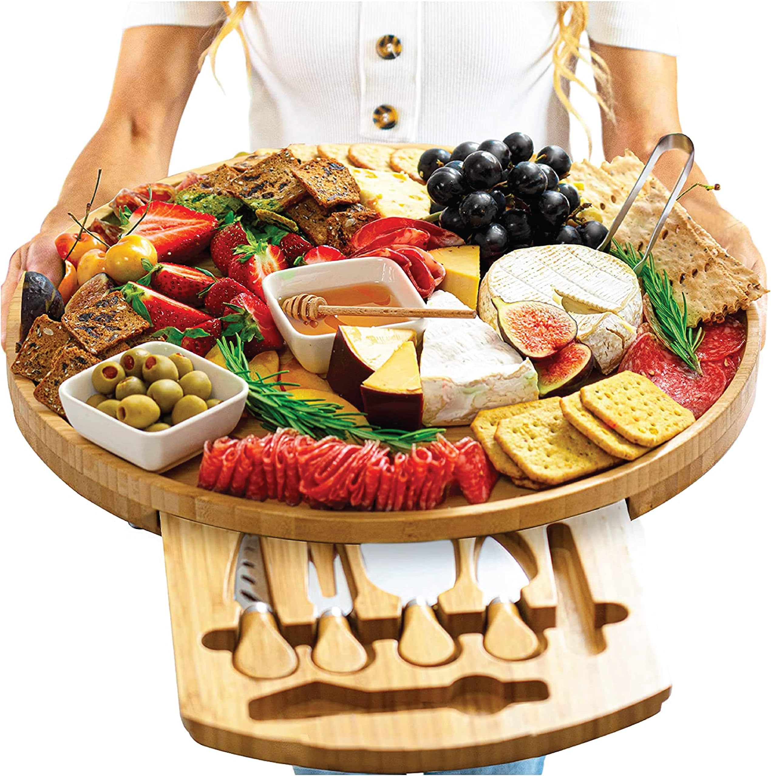 Amazon.com: Large Charcuterie Board - 17 in, Round Charcuterie Boards ...