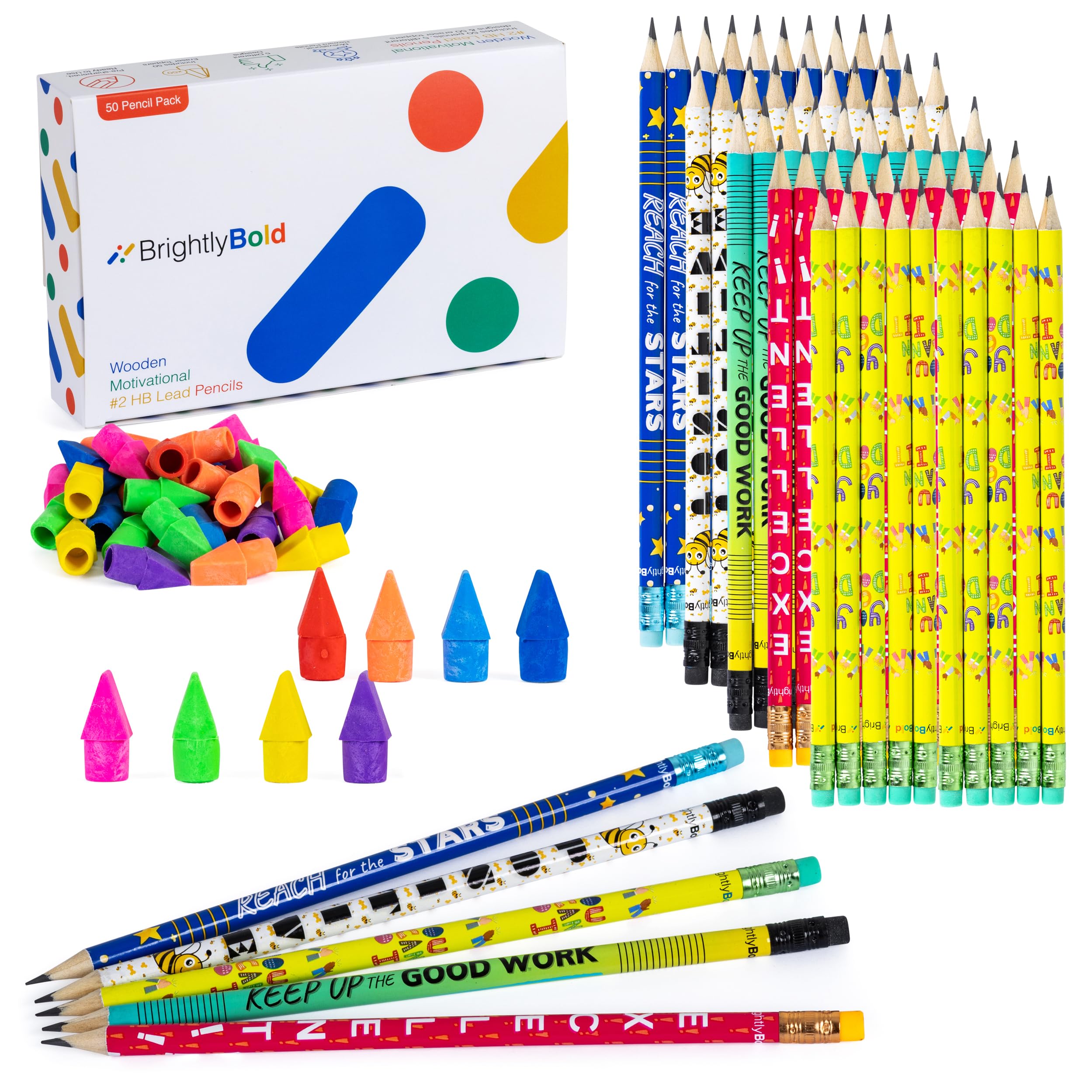 Amazon.com : Motivational Fun Pencils for Kids Bulk Pack - 50 Colorful ...