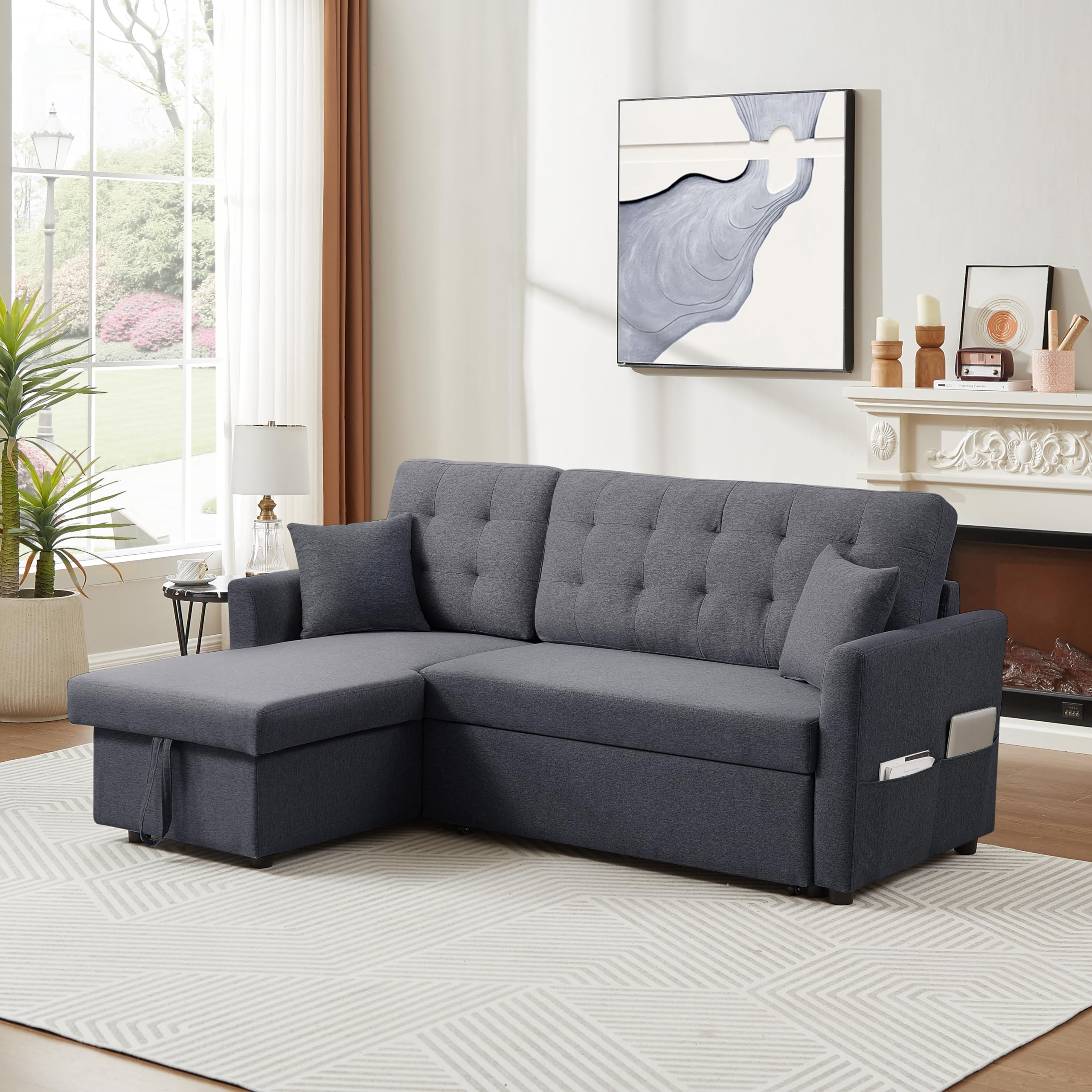 Yaheetech Sofa Bed L-Shaped Couch Sofa Corner Sofa 3 Seater Pull out Sofa Bed with Storage ...