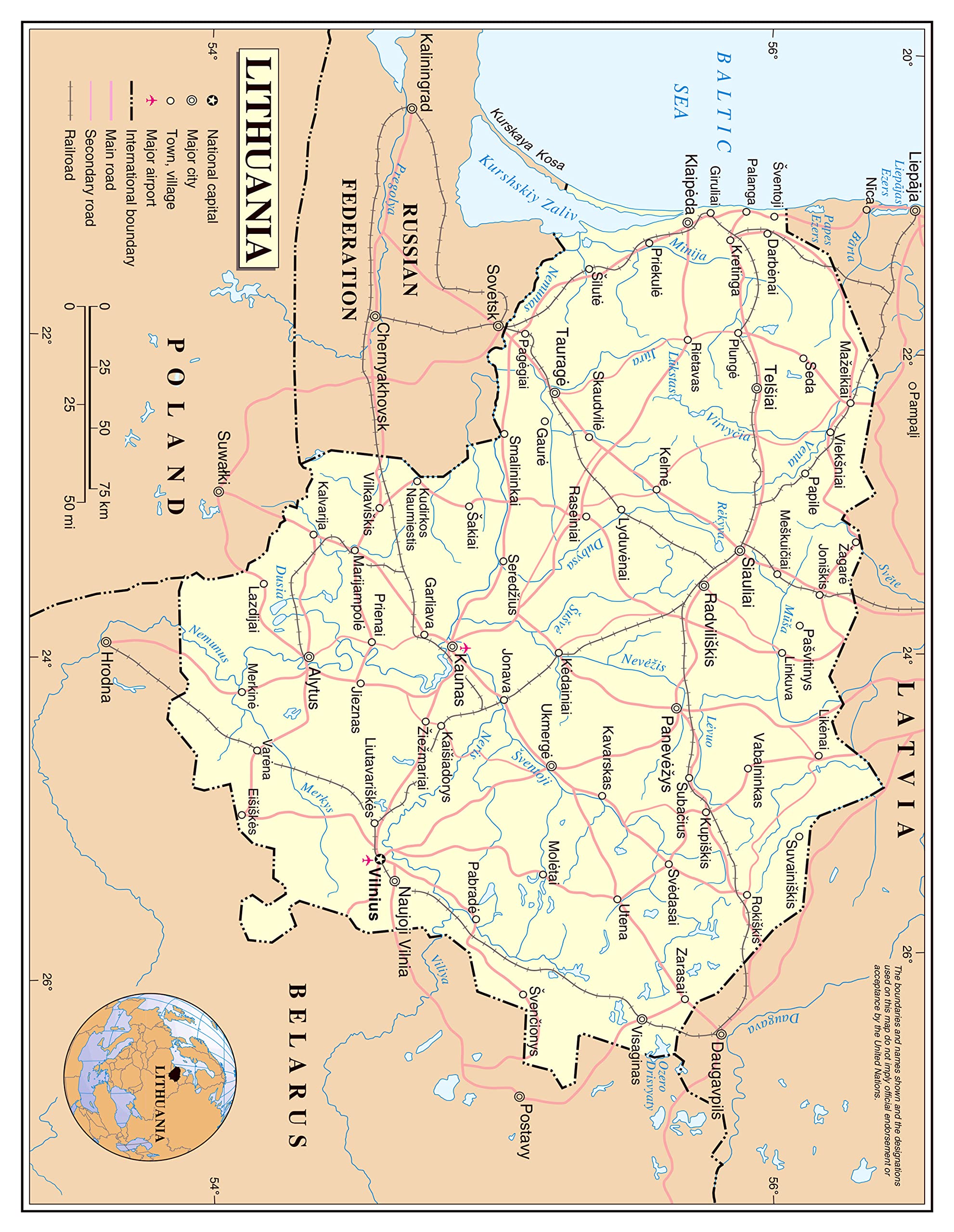 Amazon.com: Palmetto Posters 24x31 Laminated Poster: Large detailed political map of lithuania ...