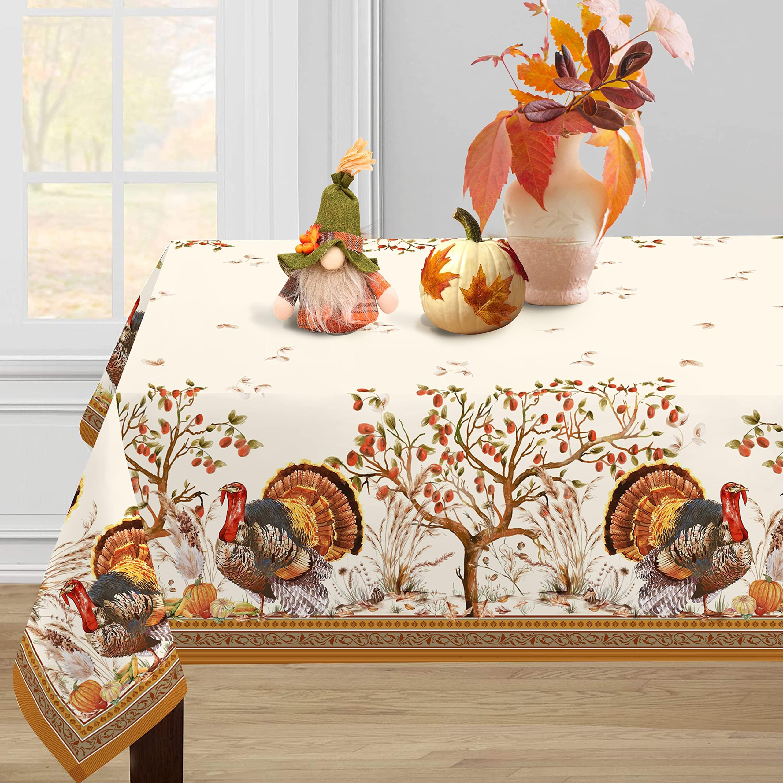 Amazon.com: Fall Thanksgiving Double Border Decoration Tablecloth ...