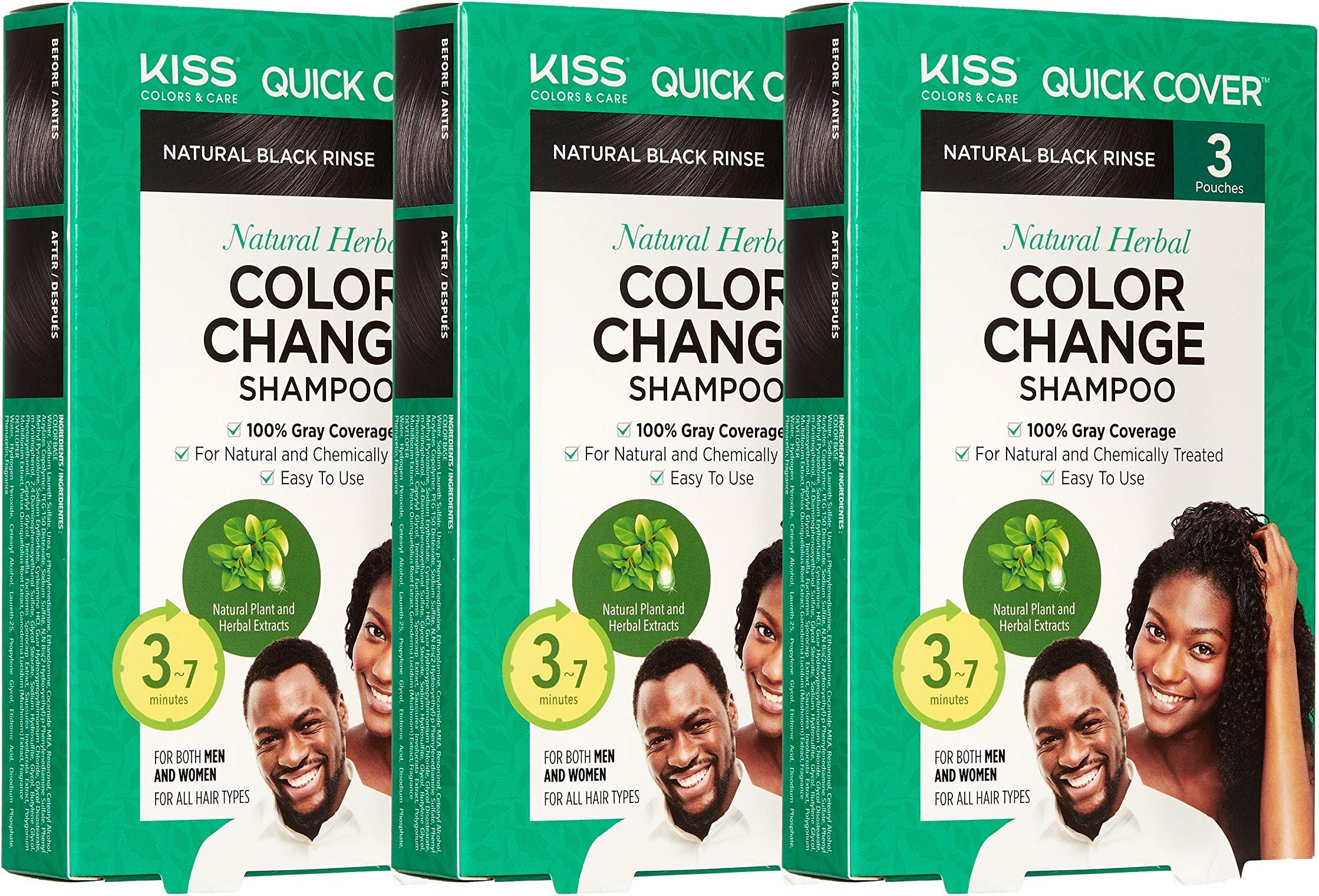 Amazon.com : Kiss Quick Cover Natural Herbal Color Change Shampoo 3 ...