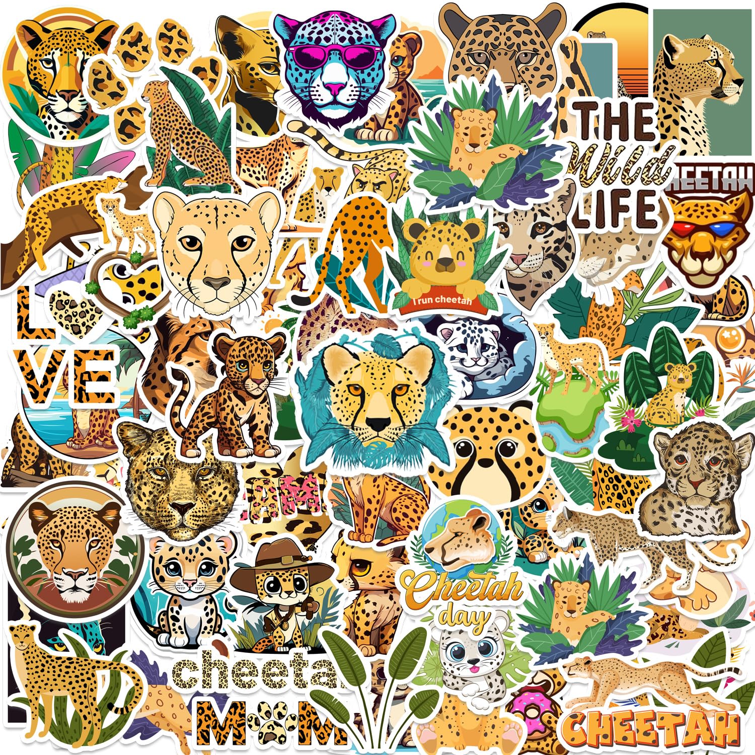 Amazon.com: 100 PCS Cheetah Vinyl Stickers, Cheetah Leopard Party ...