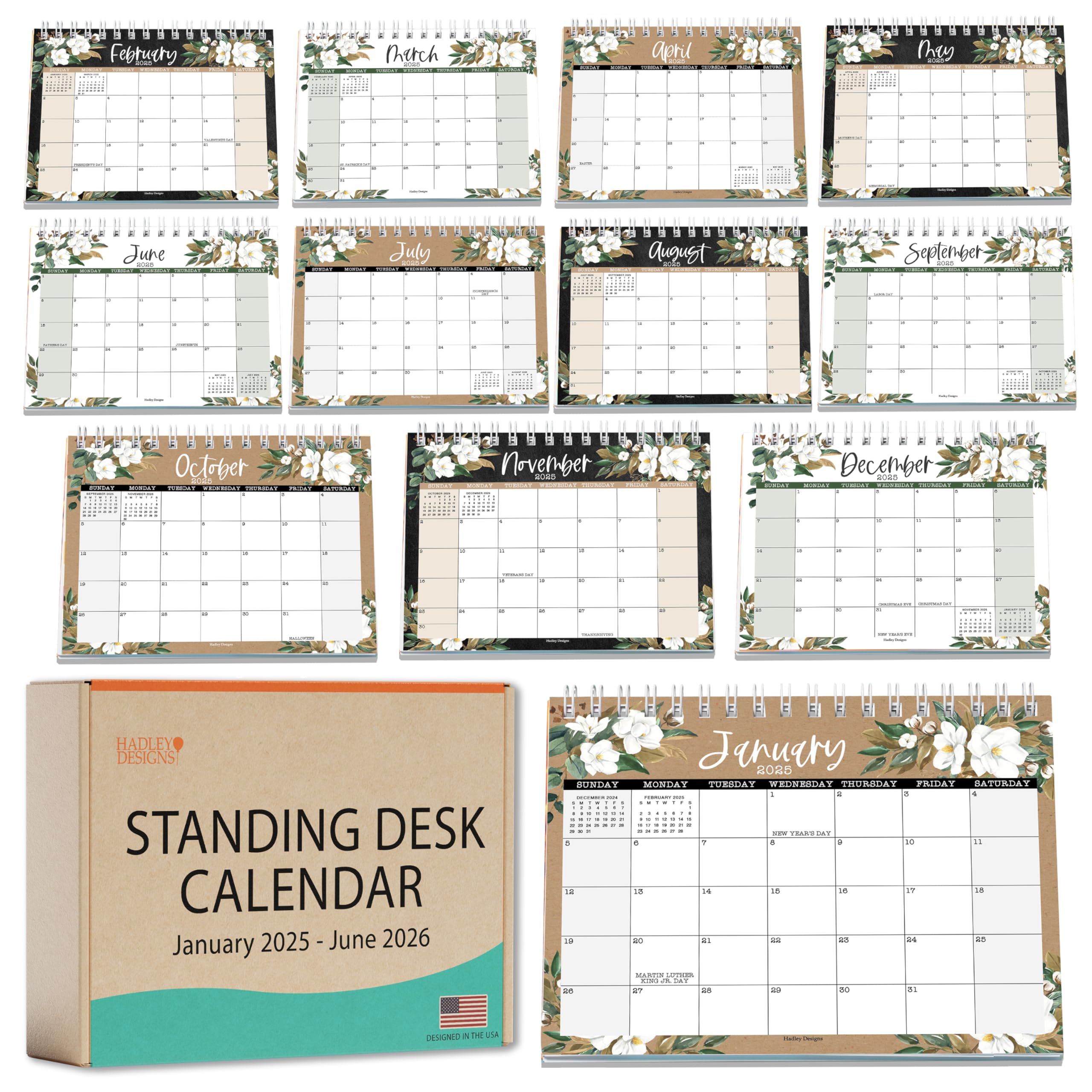 Amazon.com : Hadley Designs Small Desk Calendar 2025 – 18-Month ...