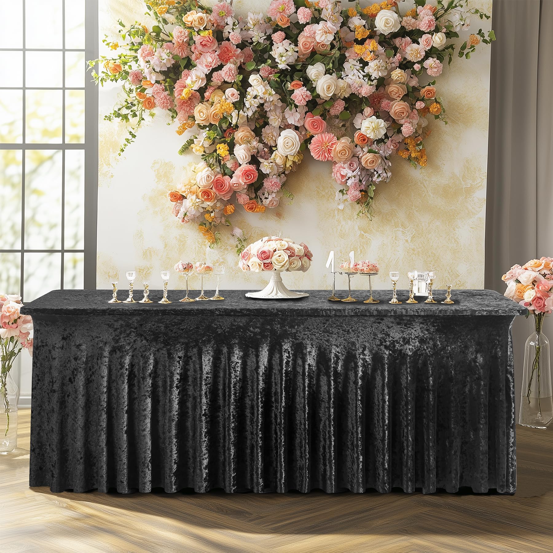Amazon.com: 1 Pack 6ft Black Velvet Tablecloth for Rectangle Tables ...