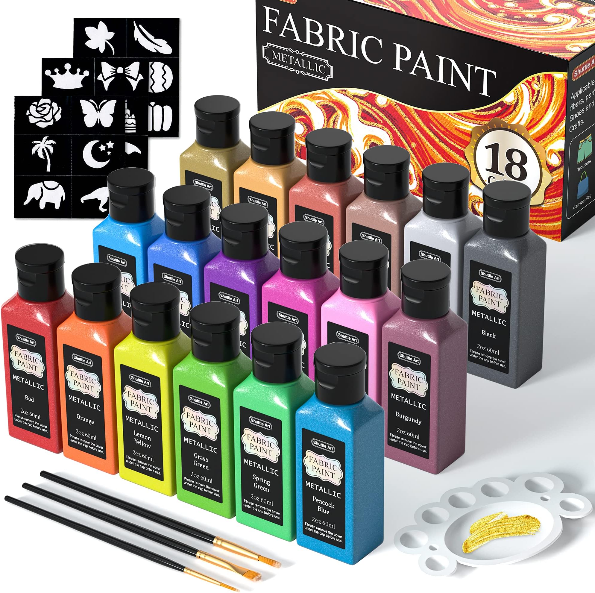 Amazon.com: Metallic Fabric Paint, Shuttle Art 18 Metallic Colors ...