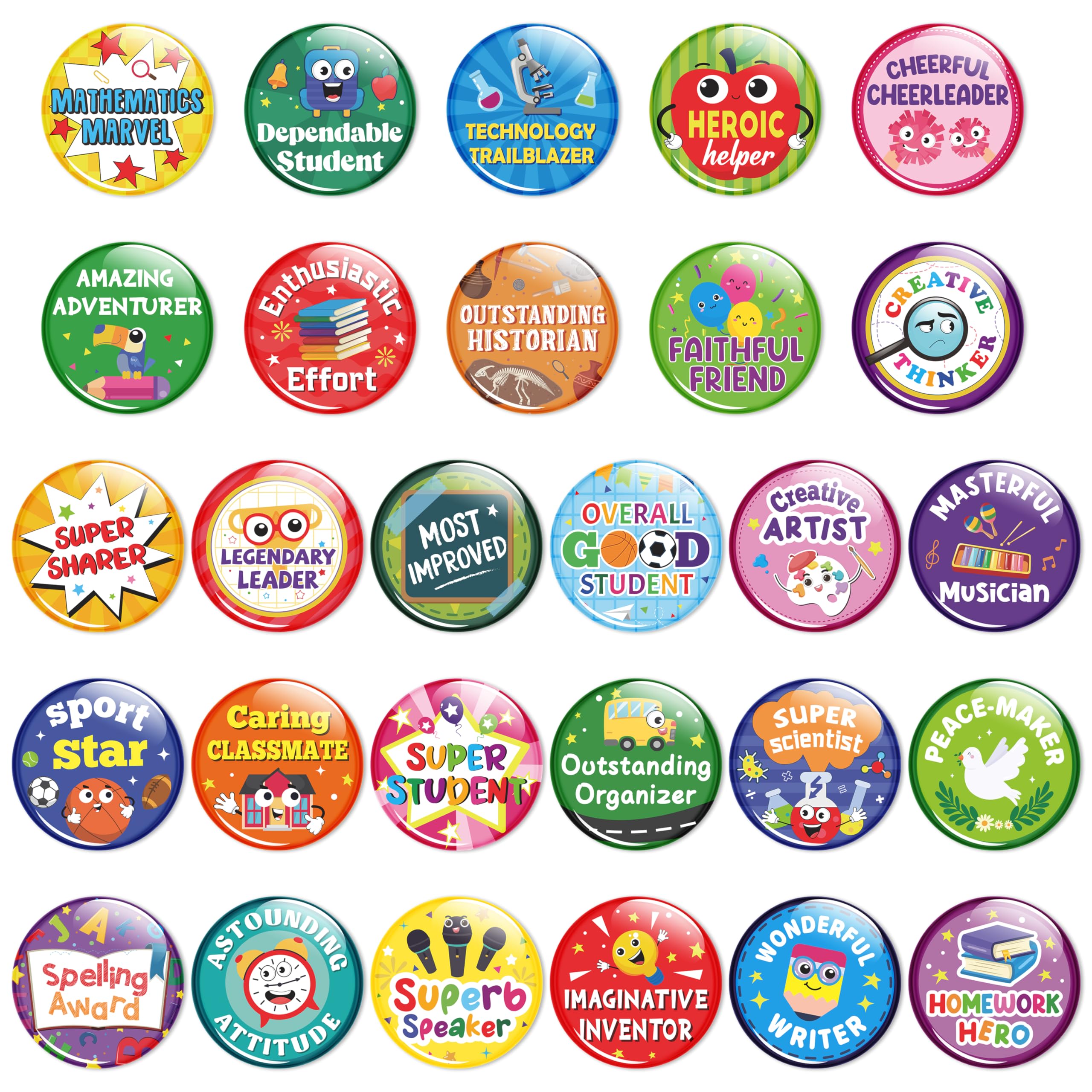 Student Recognition Award Button Pins- 28Pcs Graduation Round Badges ...