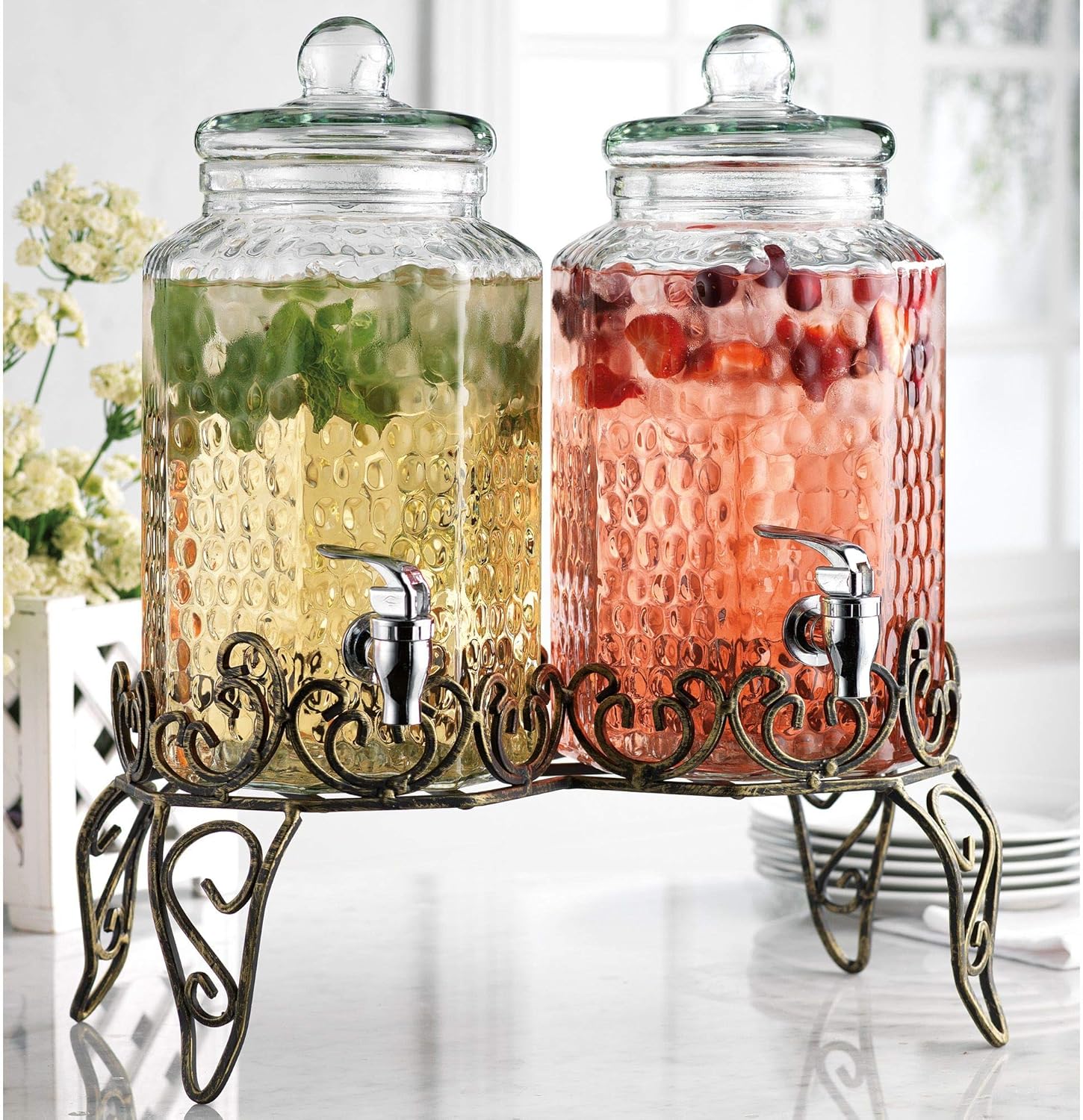 Amazon.com | Classic Hammered Glass Beverage Dispenser with Elegant ...