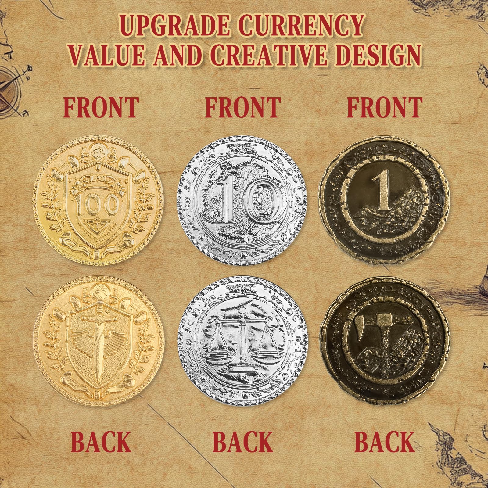 Byhoo 100PCS Metal DND Coins, 1.2″ Gold Silver Copper Tokens with Face ...
