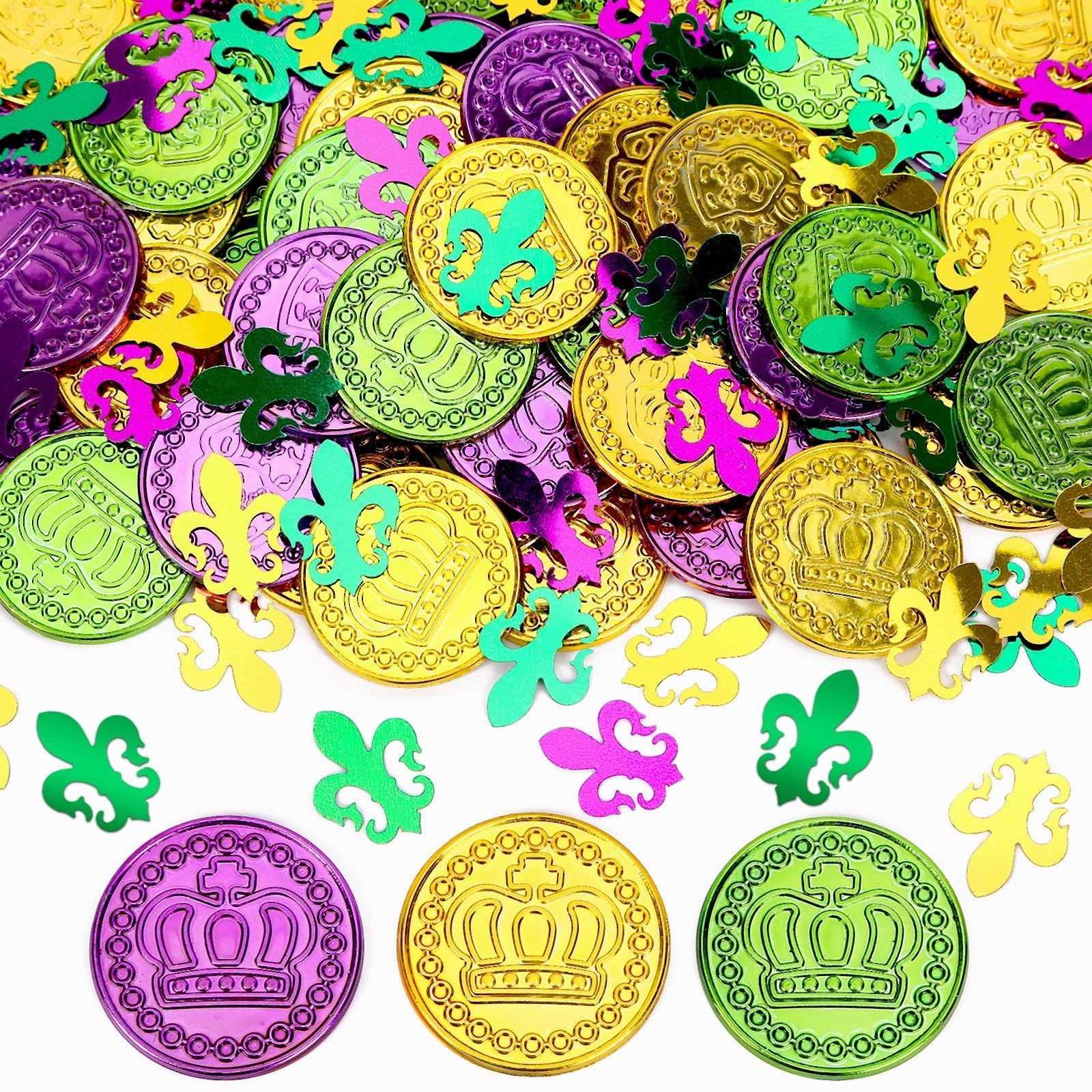 Amazon.com: AUGSUN Mardi Gras Coins and Mardi Gras Confetti Decorations ...