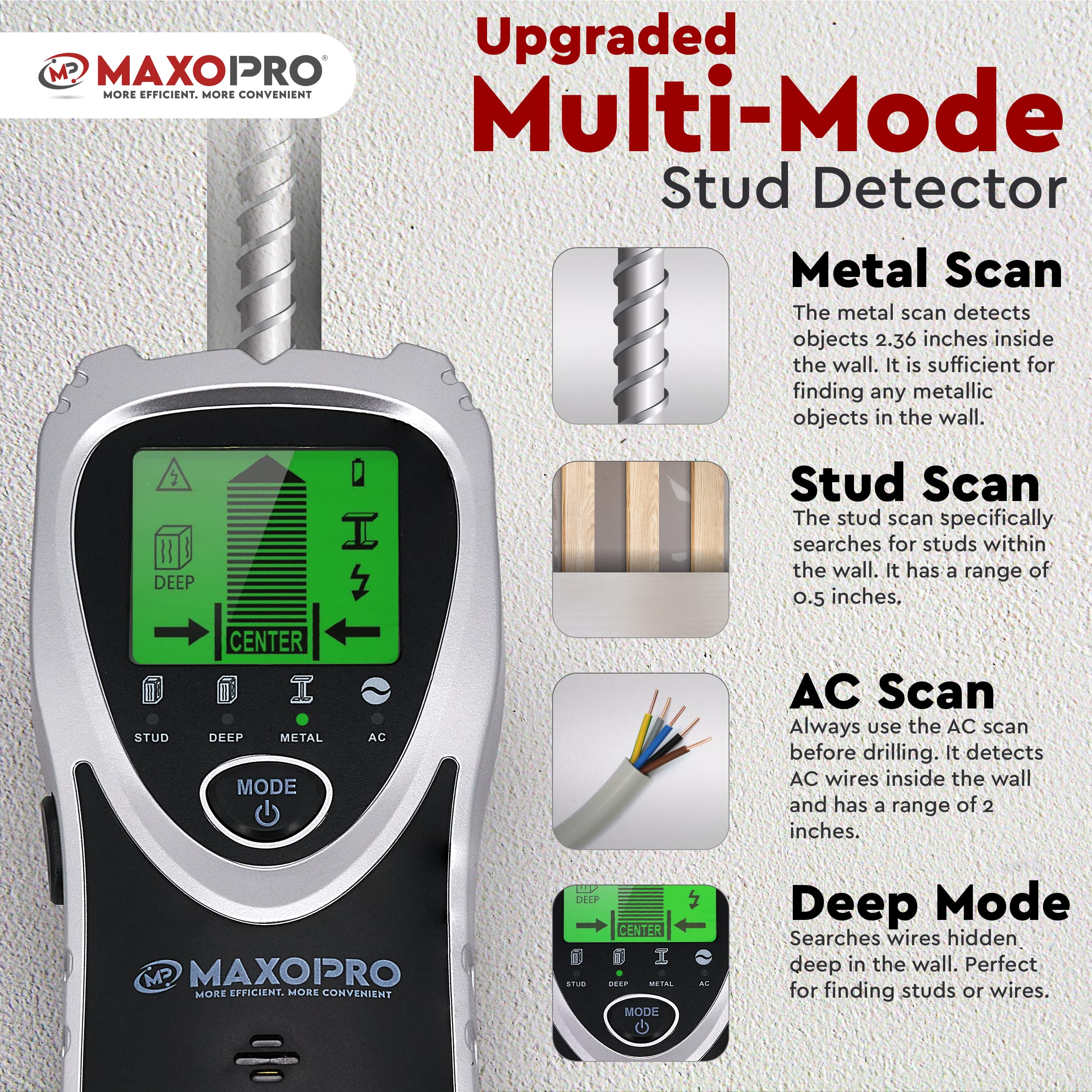 Snapklik.com : MaxoPro 5 In 1 Accurate Stud Finder Wall Scanner