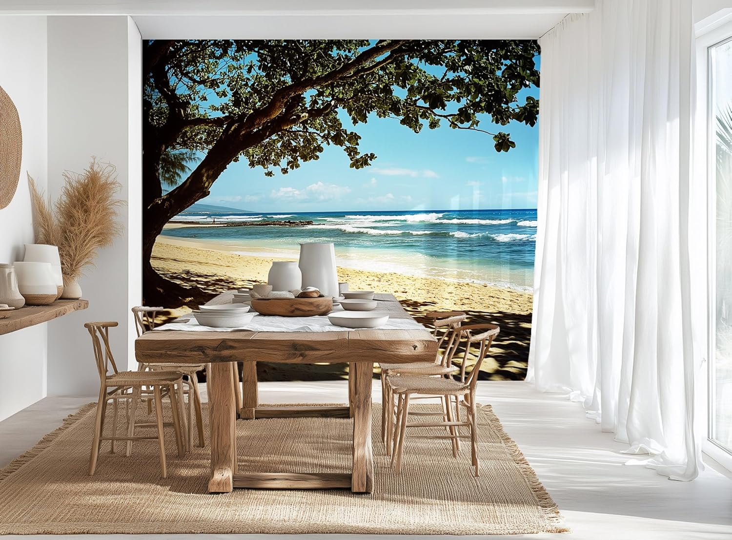 AMUGISH Tropical Beach Wall Mural Wallpaper – Serene Ocean Waves ...