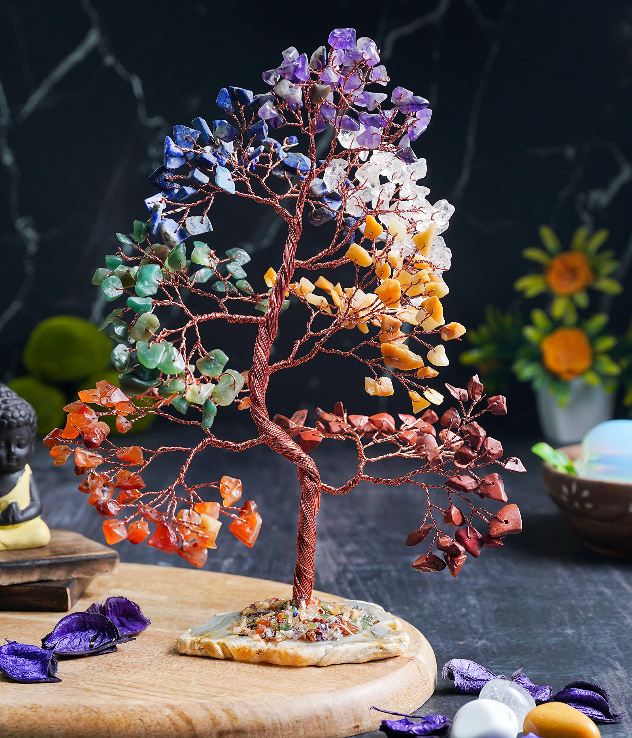 Buy 7 Chakra Tree of Life - Geode Agate Slice Base, Crystal Tree for ...