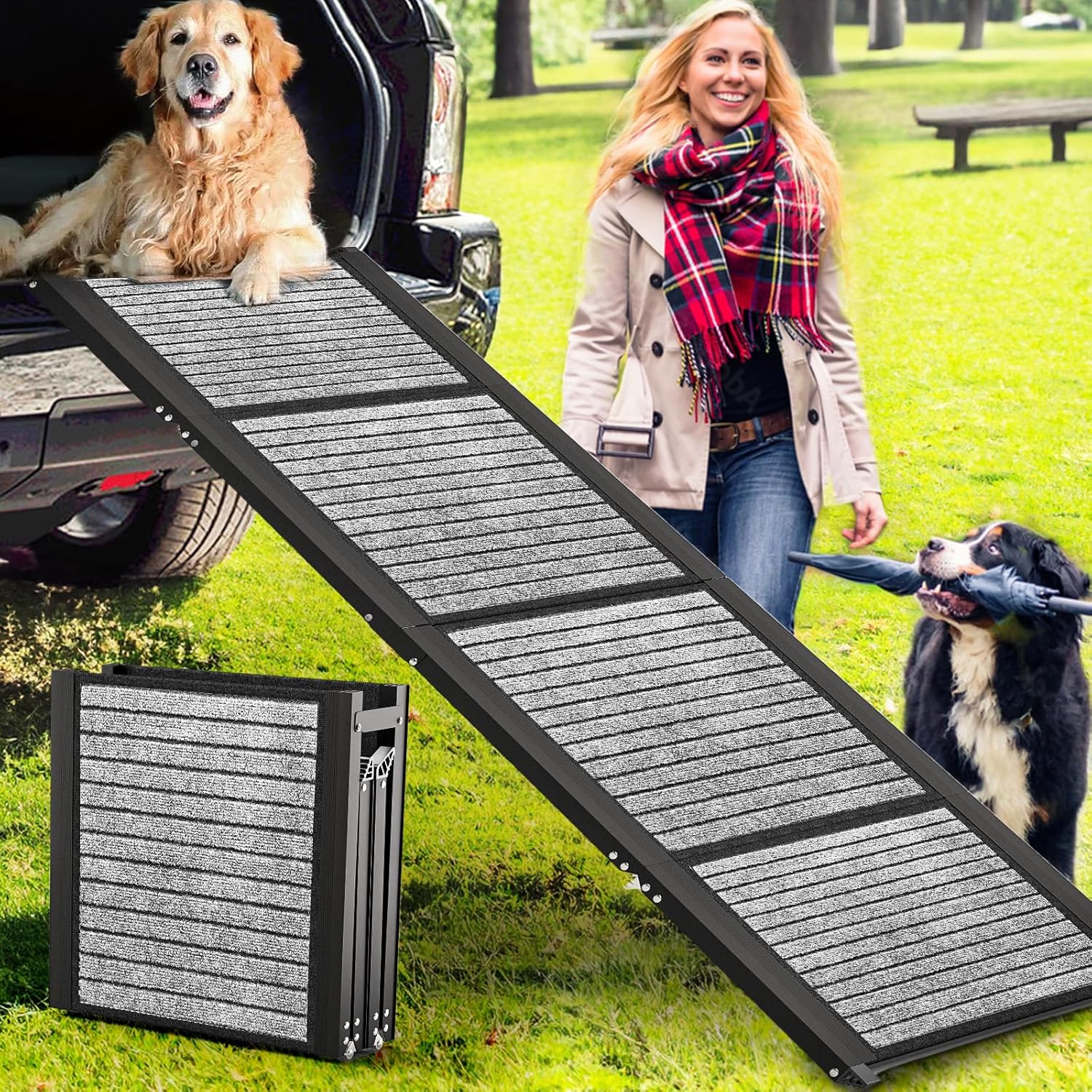Sandpoy Extra Wide Dog Ramp for Car, SUV & Truck, 67" Long & 20" Wide Folding Dog Ramps for ...