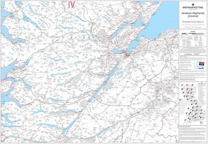 Scottish Highlands (Central) Postcode Sector Wall Map- Postcode Sector ...