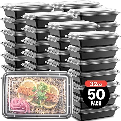 Amazon.com: 50-Pack Meal Prep Plastic Microwavable Food Containers meal ...