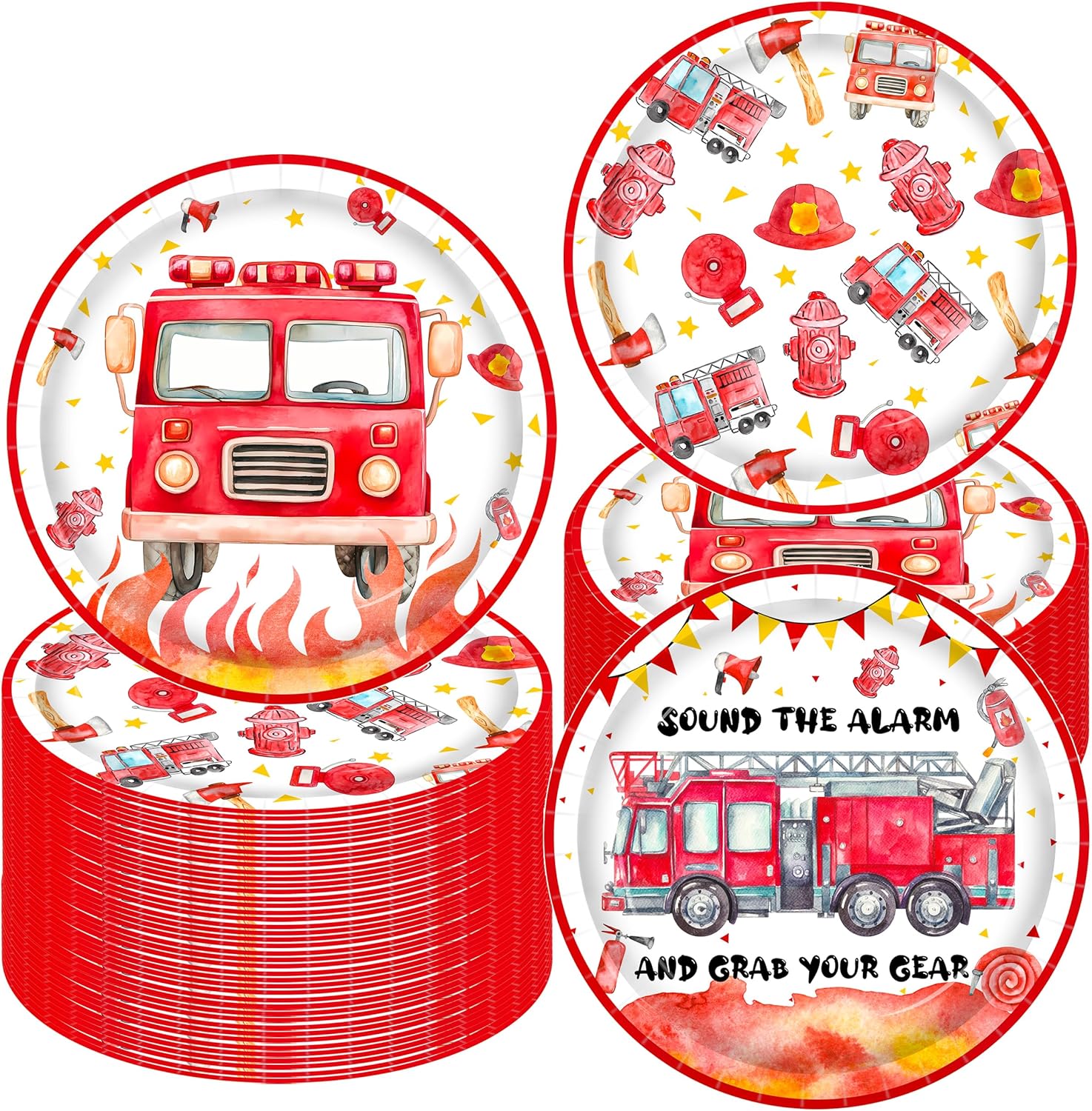 Amazon.com: 48pcs Fire Truck Theme Paper Plates Firetruck Birthday ...