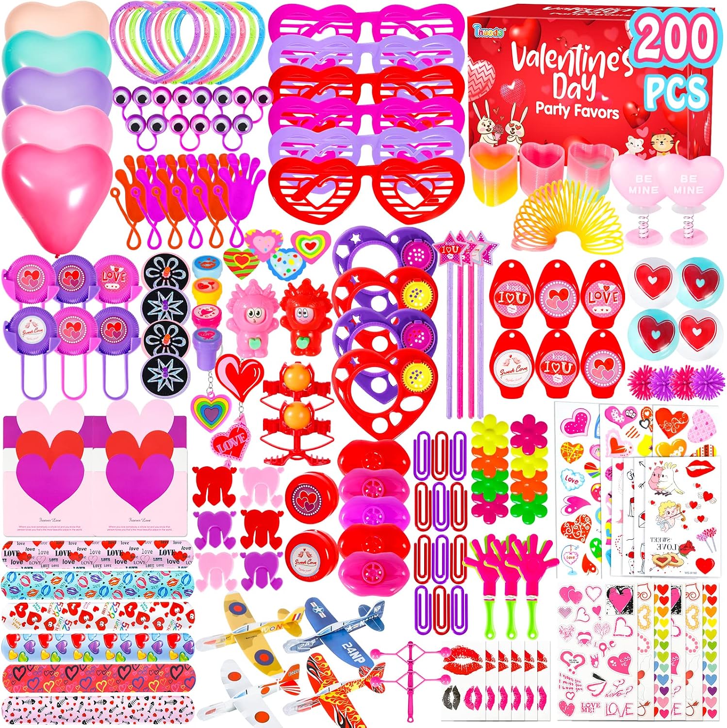 Amazon.com: Thuodo 200pcs Valentines Party Favors Toys Assortment ...