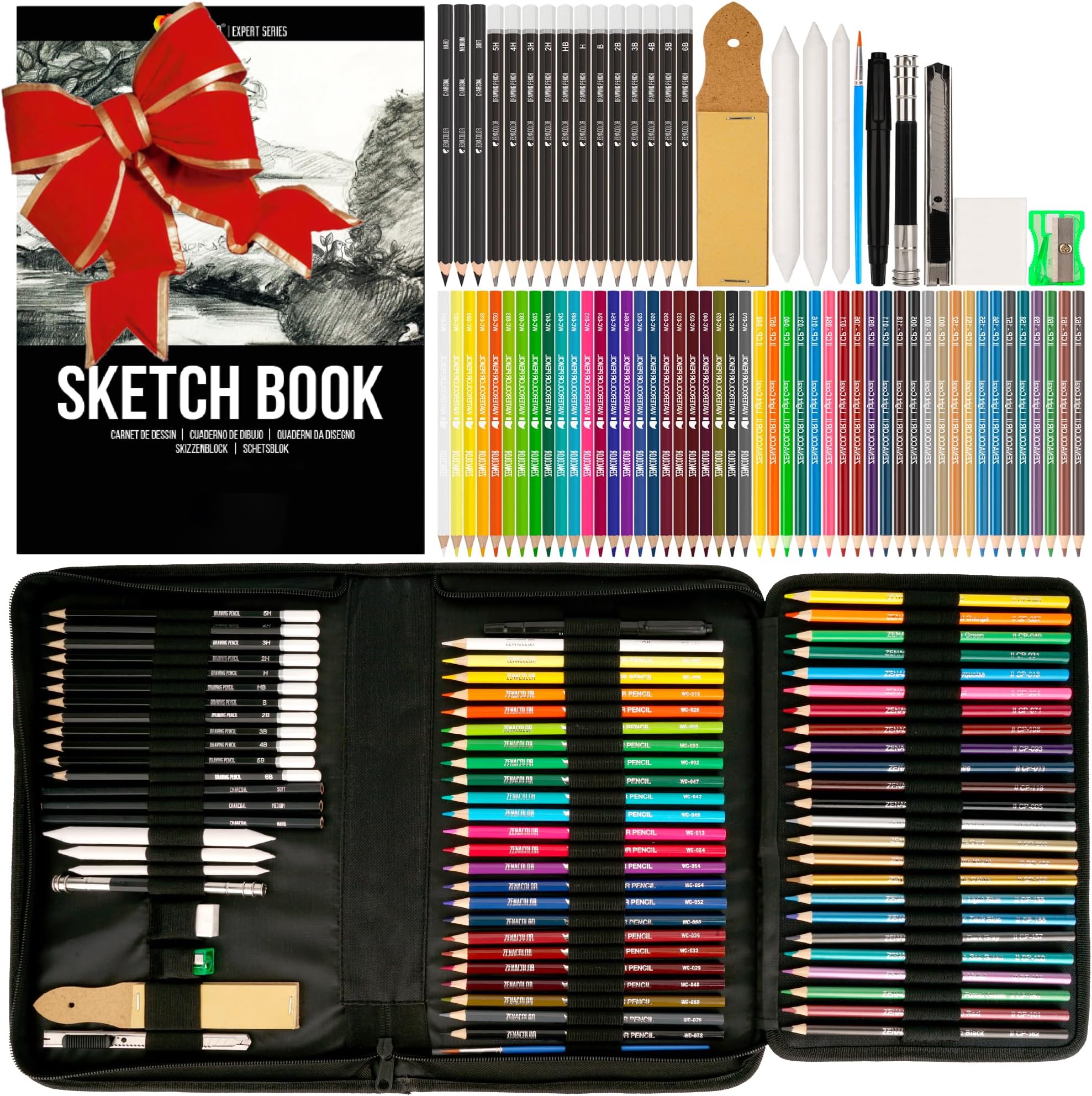 Amazon.com : Zenacolor 74 Pack Drawing Kit with Drawing Pencils ...