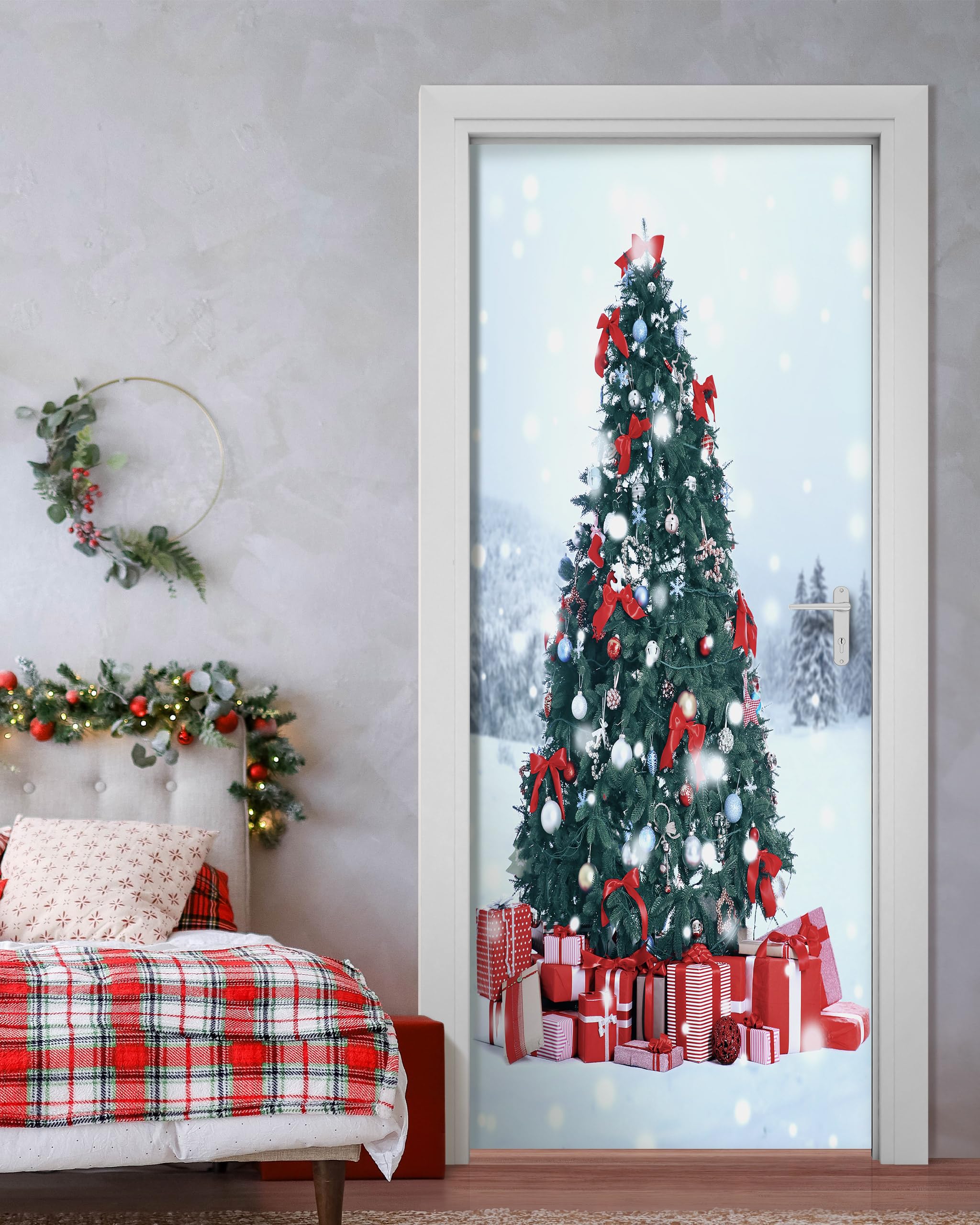 Amazon.com: FLFK Peel and Stick Door Mural – Christmas Tree with ...