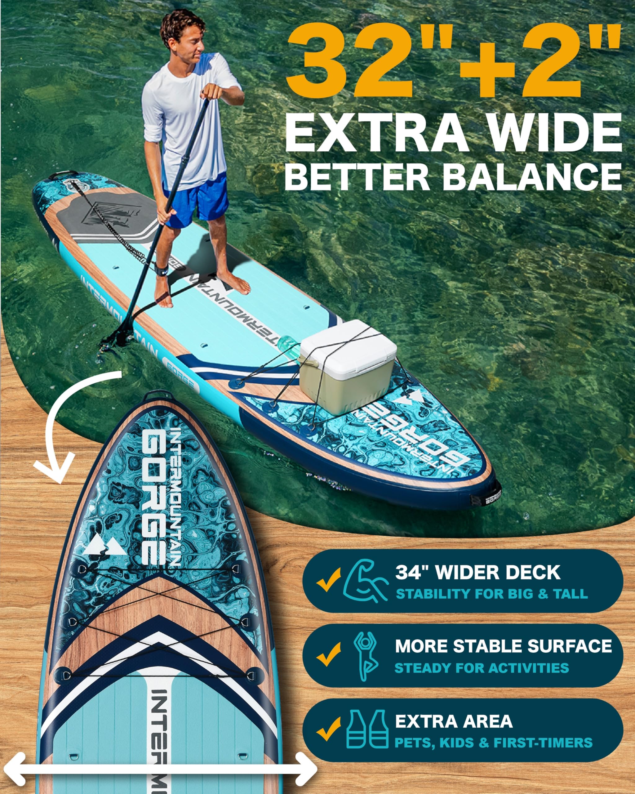 Paddle 11'x34 X6 Ultra Wide Inflatable Vertical Paddle Board With ...