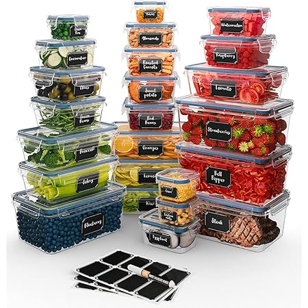 Food Storage Containers Set (32 Piece Set) - 16 Airtight Plastic ...