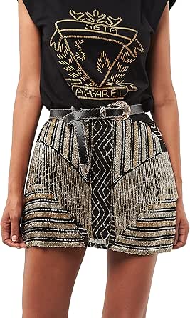 Seta Apparel Women's Éclair Embellished Mini Skirt, Gold, X-Small at ...
