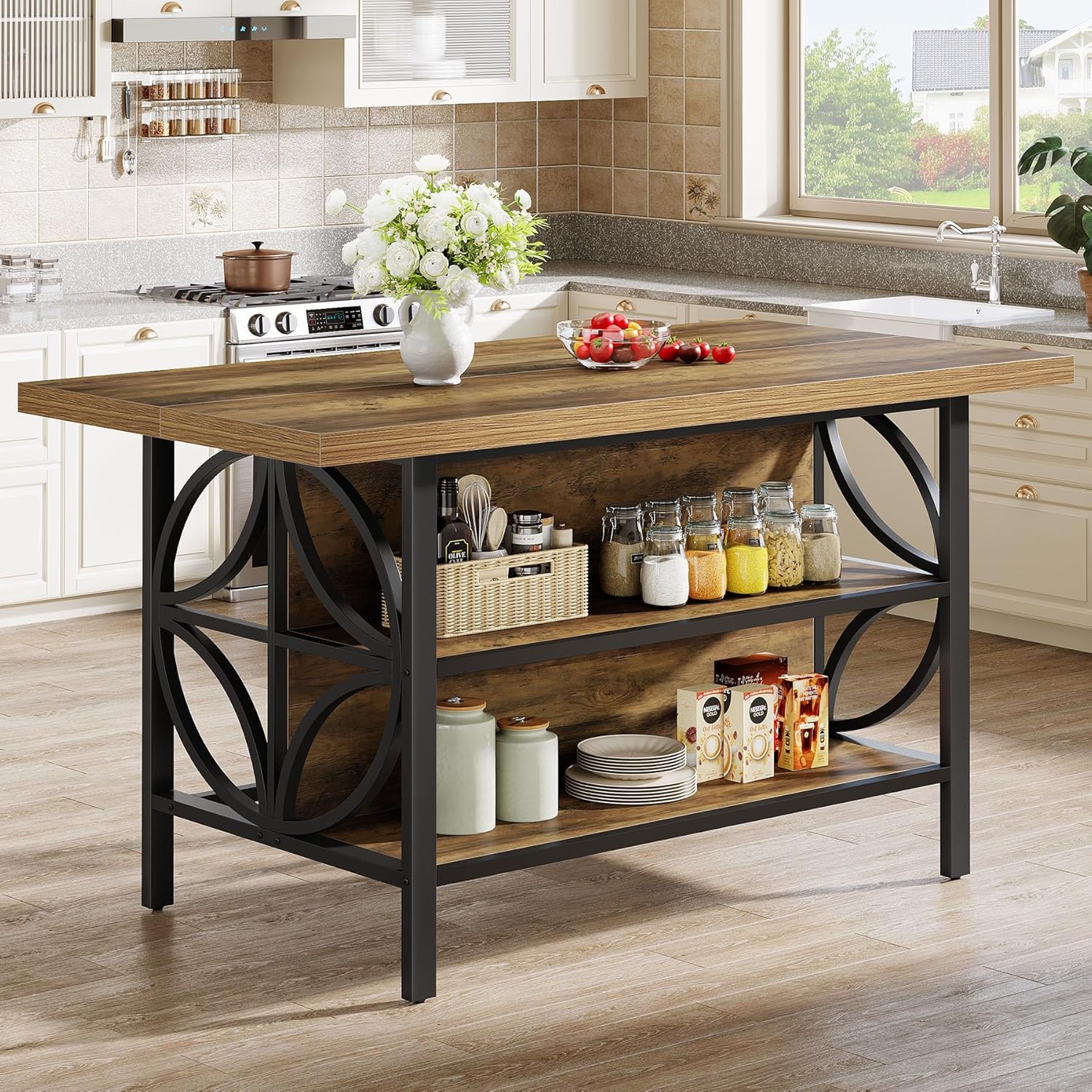 Amazon.com: Tribesigns Kitchen Island with Storage, 62.99-Inch Kitchen ...