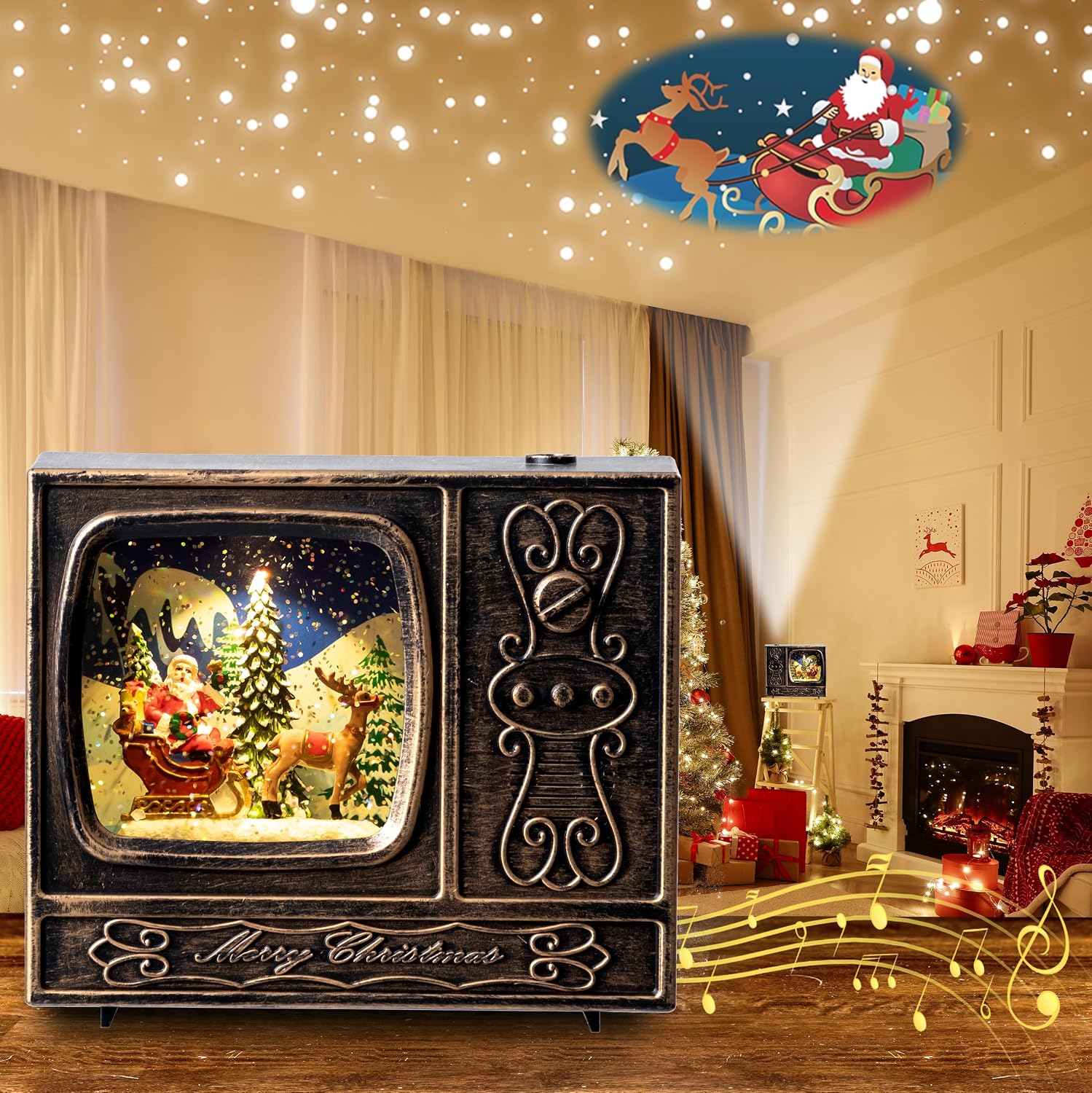 Amazon.com: Musical Retro TV Snow Globe Lantern with Projector, UBTKEY ...