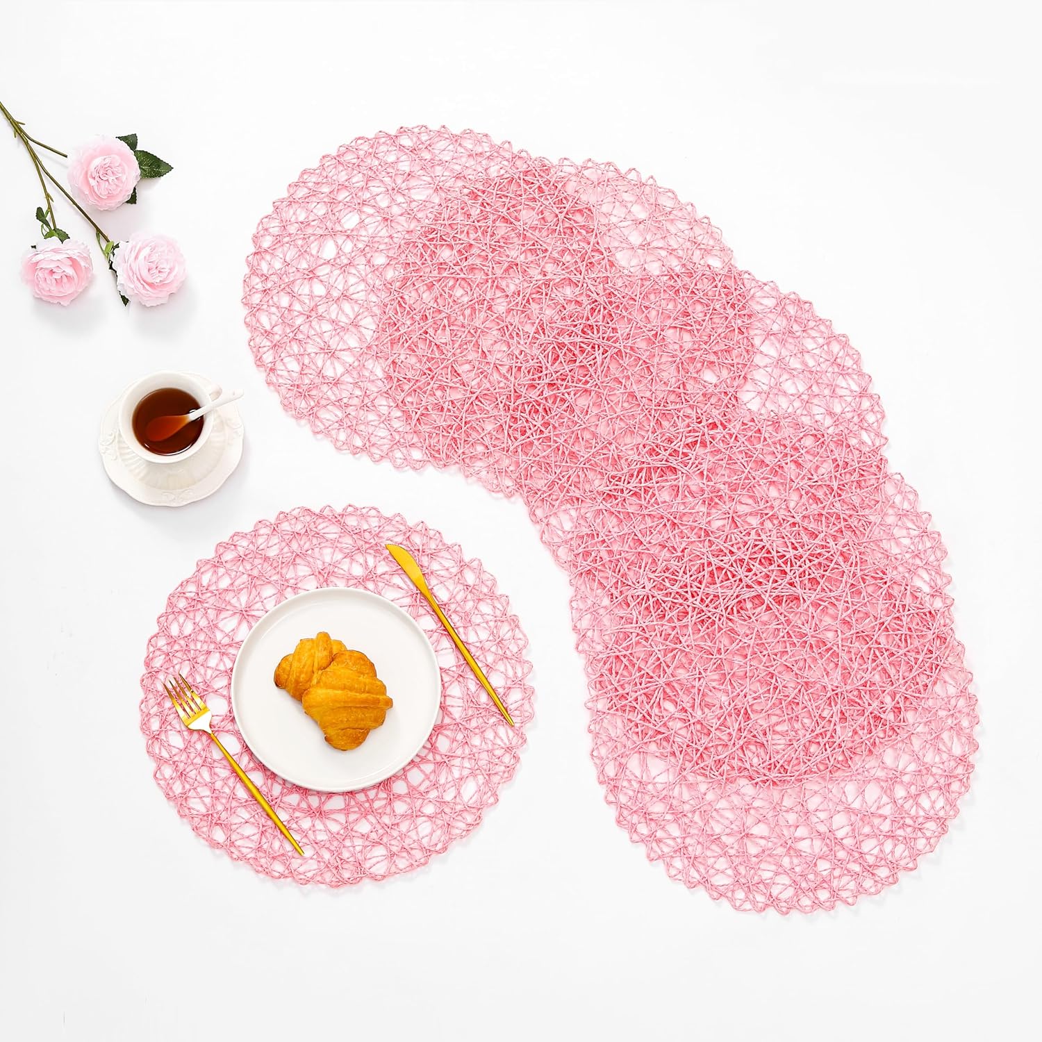 Amazon.com: IcosaMro Pink Round Placemats Set of 6 for Dining Table, 15 ...
