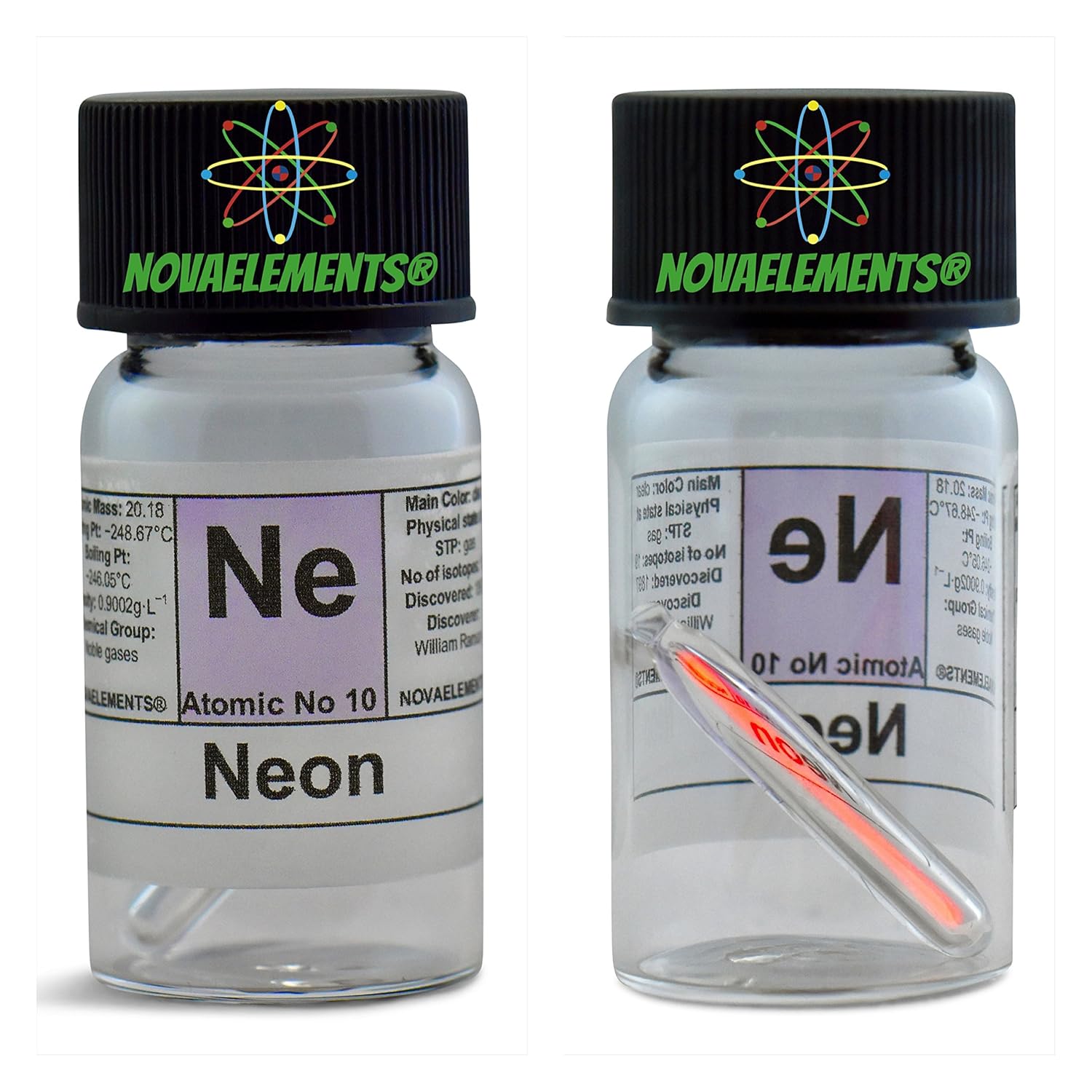 Neon Element 10 Ne, rarefied Gas in Mini ampoule and Glass ampoule with ...