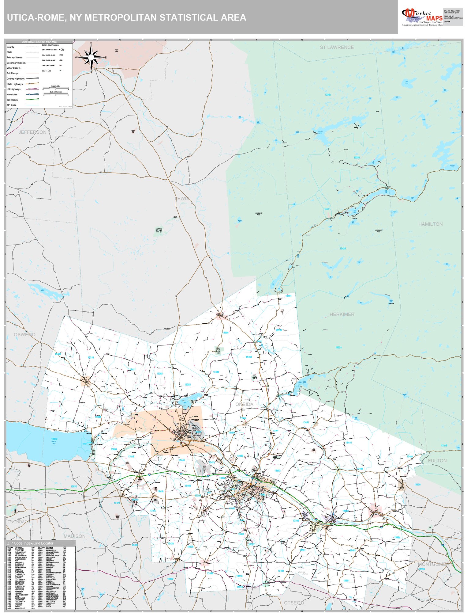 Utica New York Zip Code Wall Map Basic Style By Marketmaps Brooklyn NY