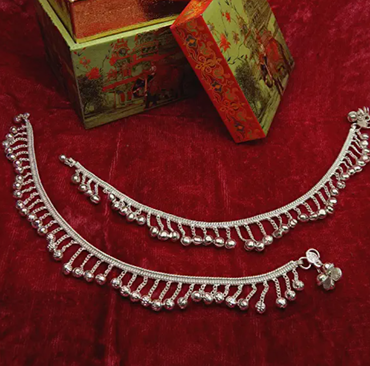 Fresh Vibes Stylish Silver Payal with Ghungroo for Women | 10 inches ...