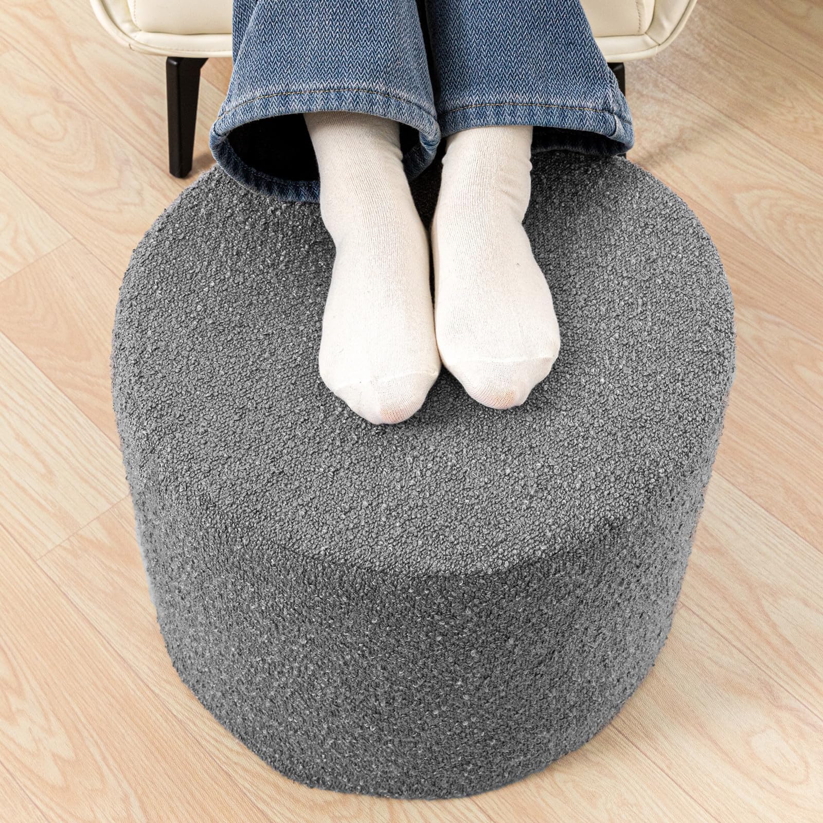 Amazon.com: HIGOGOGO Round Stuffed Pouf Ottoman, Plaid Poufs with Foam ...