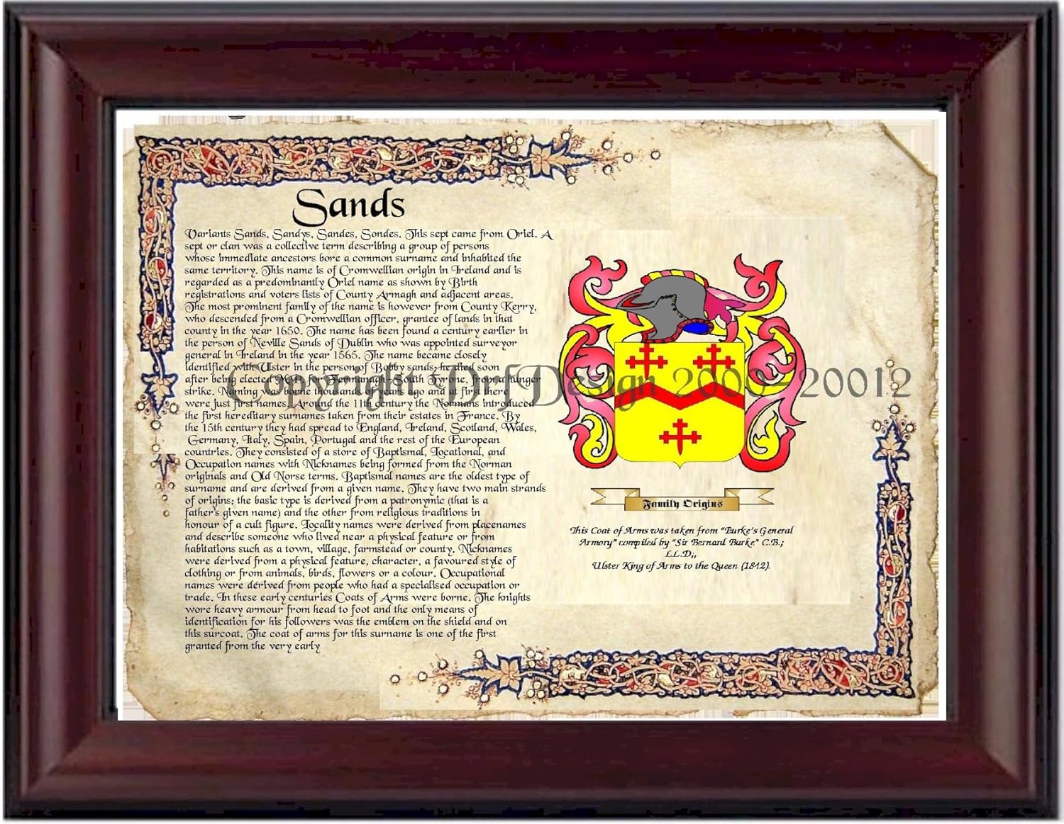 Sands Coat of Arms/ Family Crest on Fine Paper and Family History Buy 1 ...